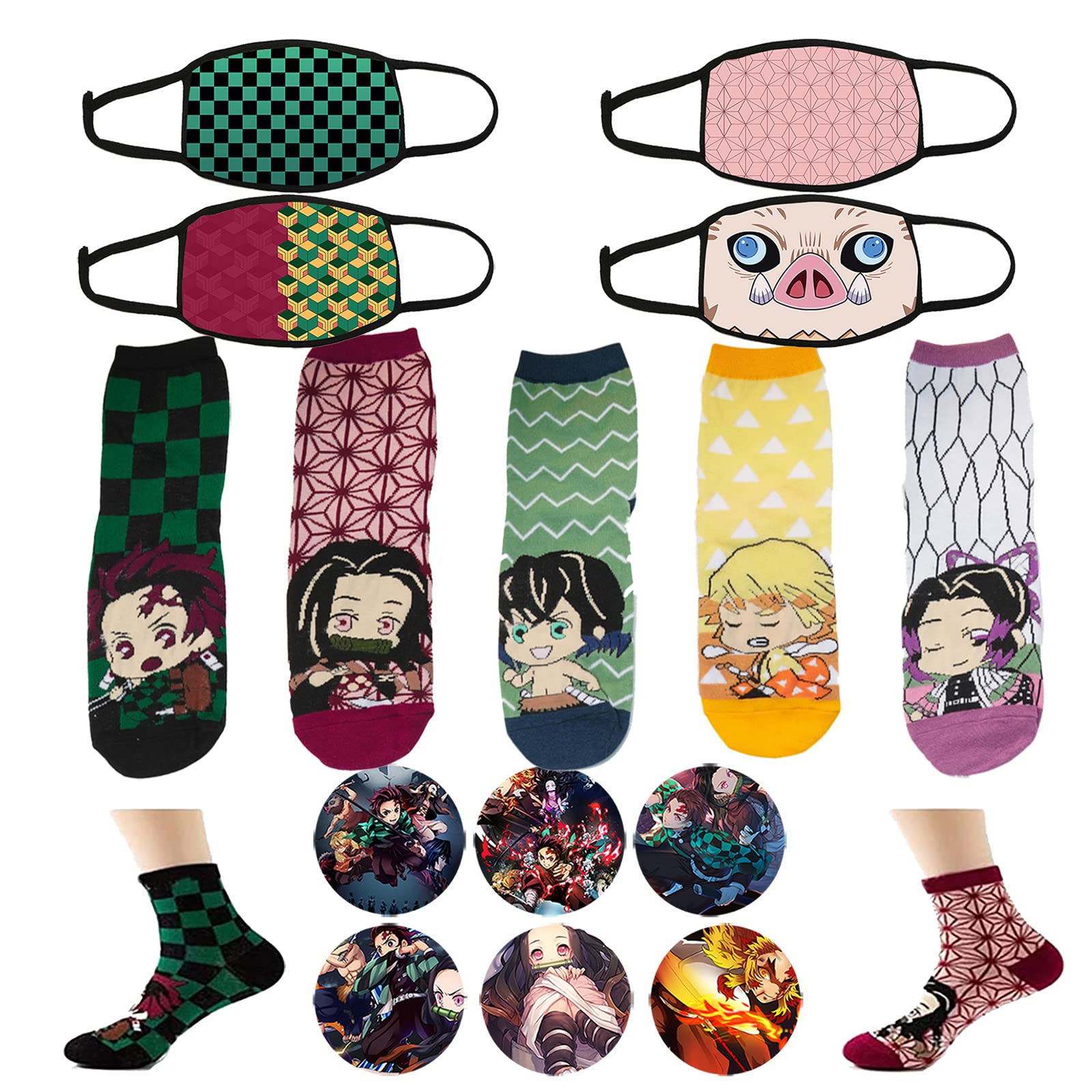Buy Demon Slayer Screw Socks Set Demon Slayer Merch Including 5 Pairs ...