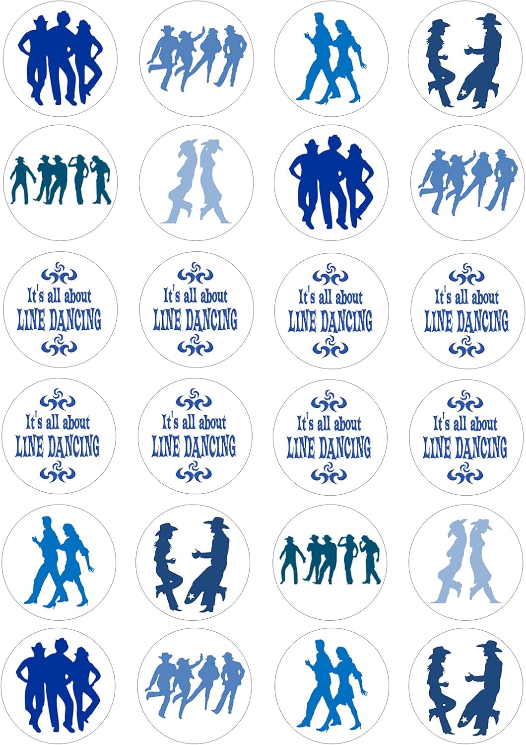 24 line dancing edible Wafer Card rice paper pre cut Cupcake Toppers ...