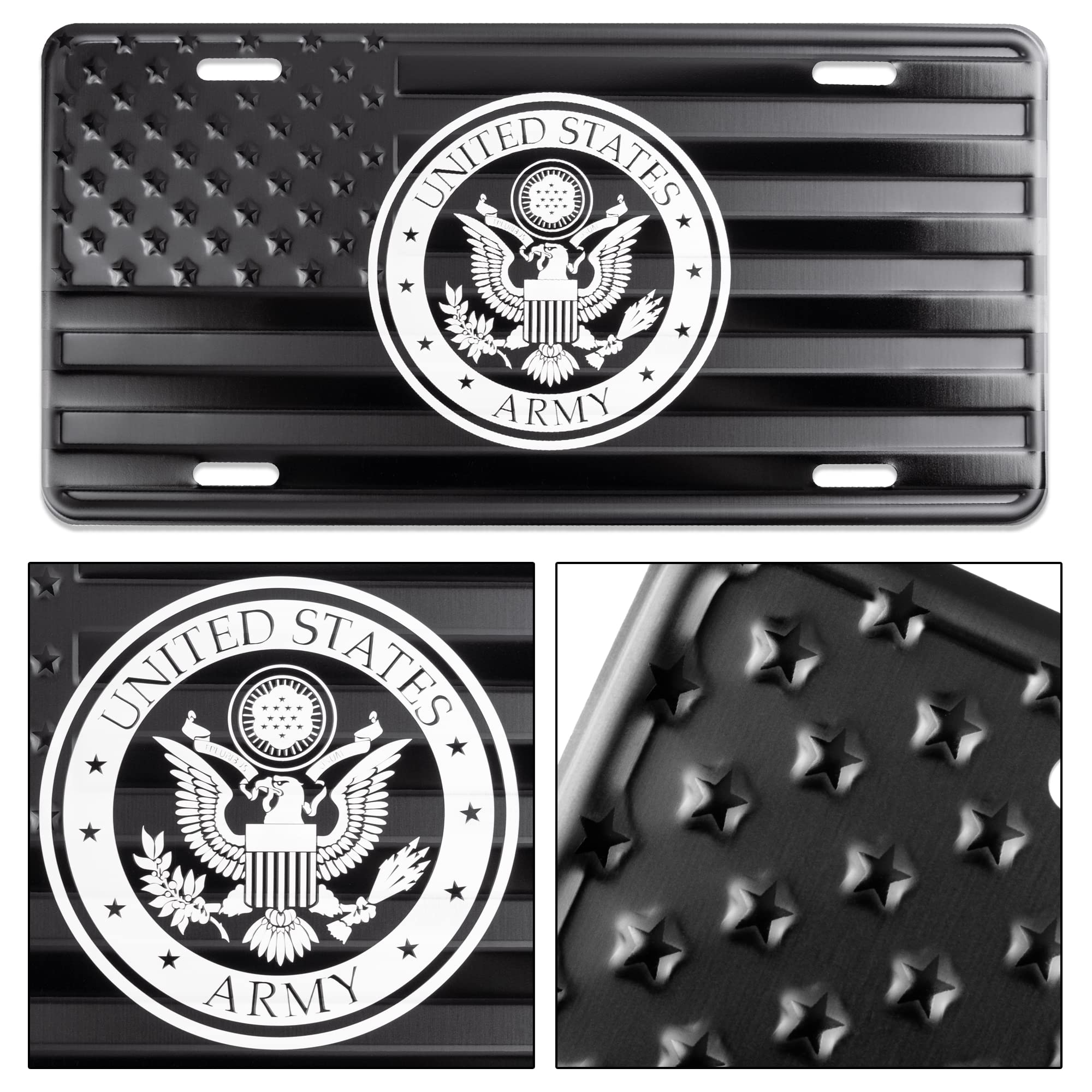 Amazon.com: Army License Plate Tag Laser Etched on Embossed Black on ...