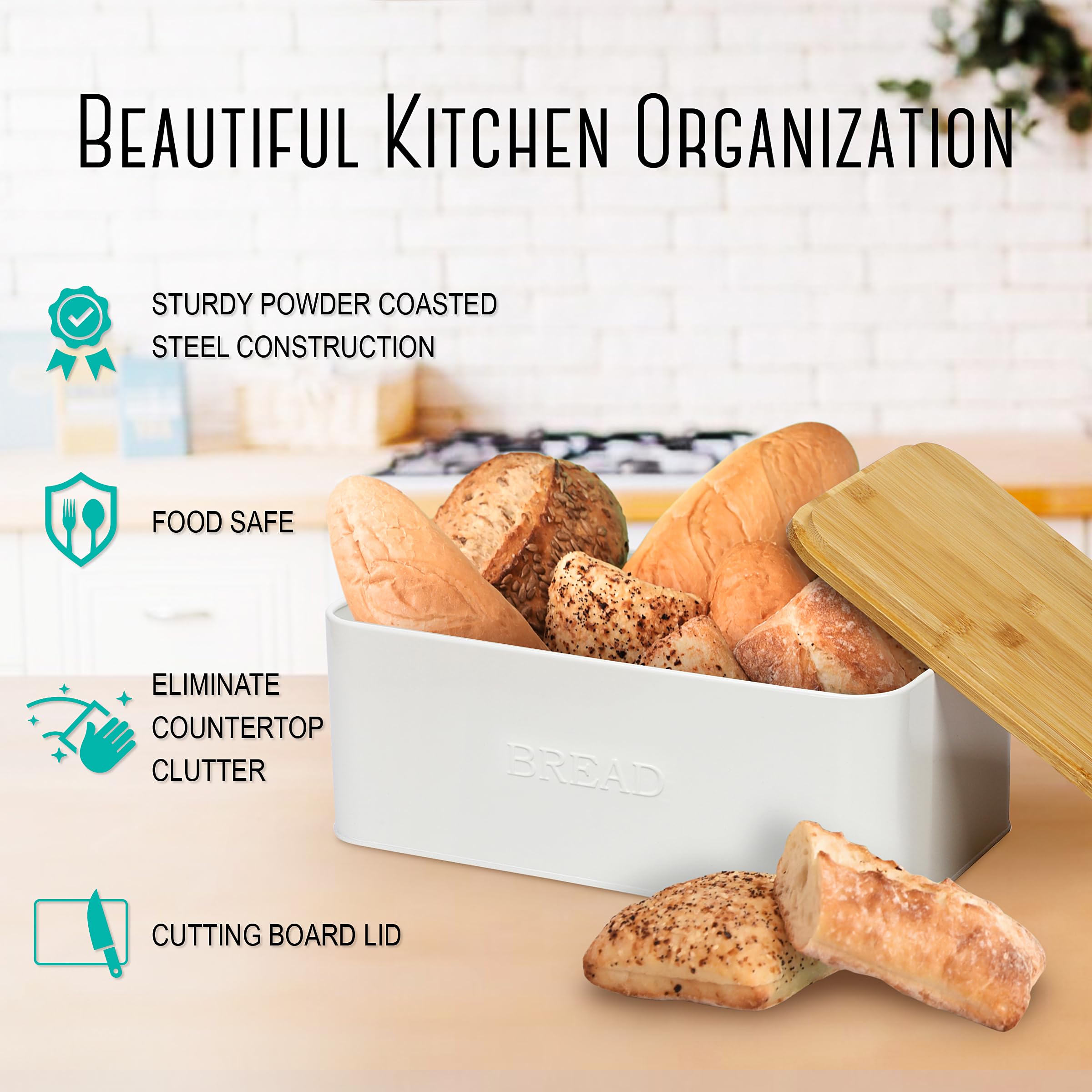 Snapklik.com : OUTSHINE White Bread Box For Kitchen Countertop, Bread Box