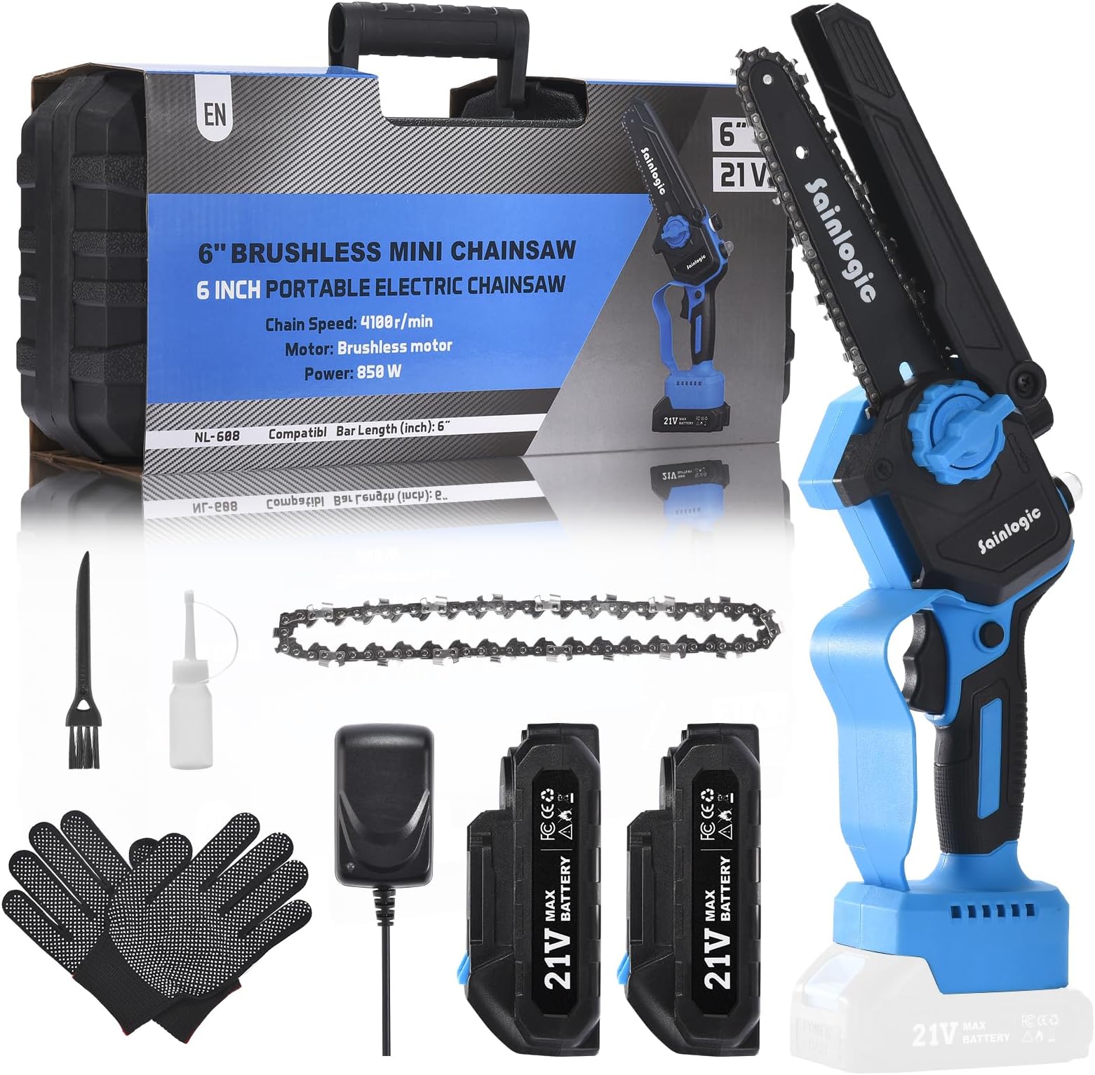 Amazon.com: Sainlogic Mini Chainsaw, 6 Inch Chain Saw with 2PCs 2000mAh ...