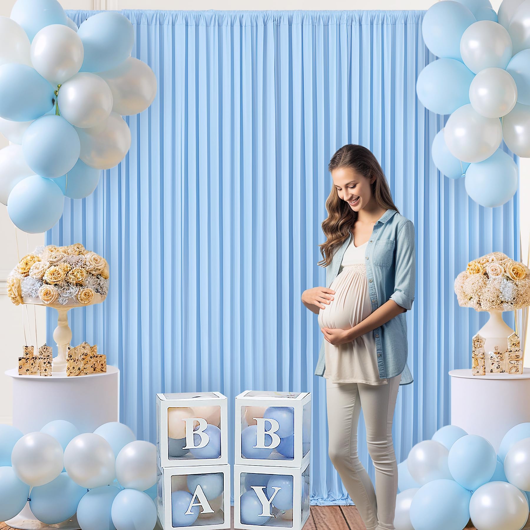 Amazon.com : Blue Backdrop Curtains 2 Panels - Wrinkle-Free Light Blue ...