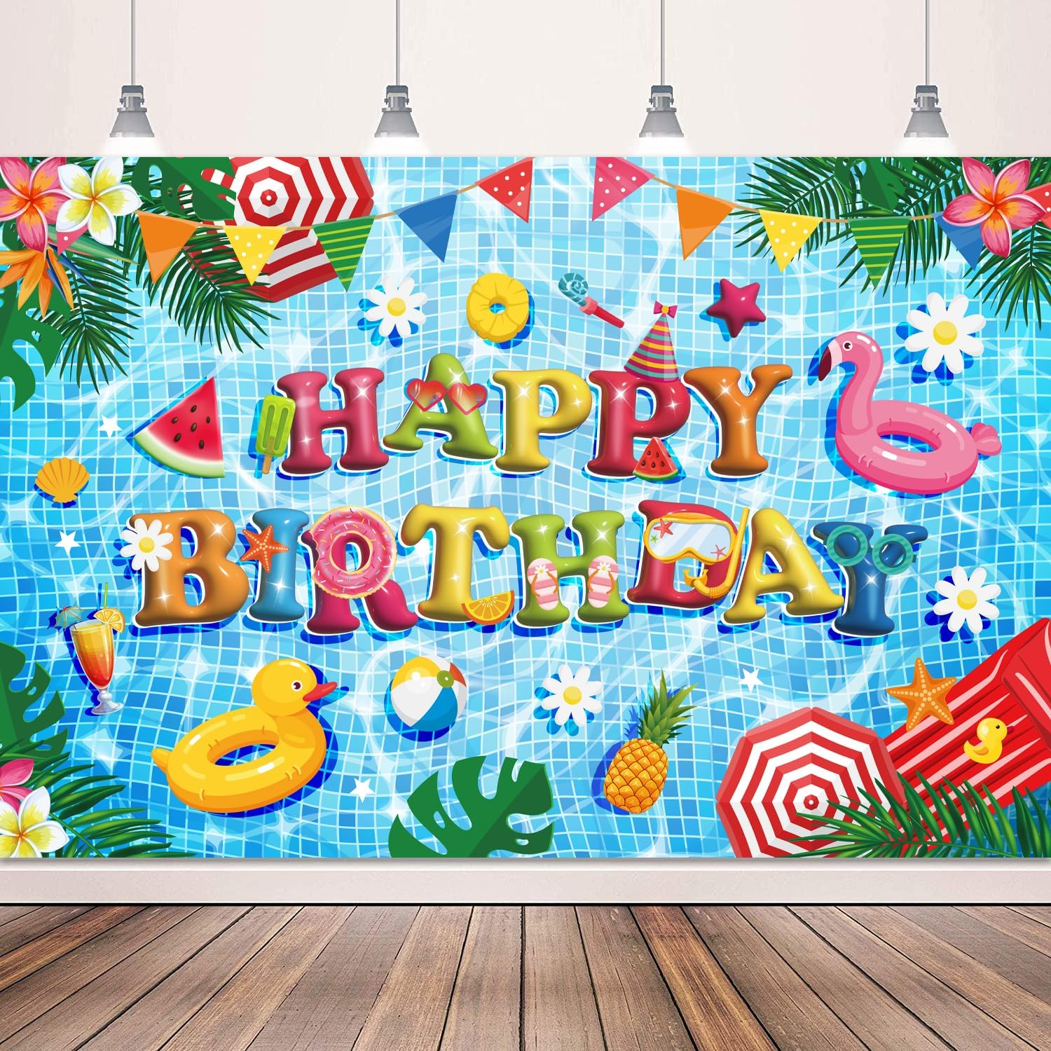 Amazon.com : Pool Party Decorations, 5x3Ft Blue Happy Birthday Pool ...