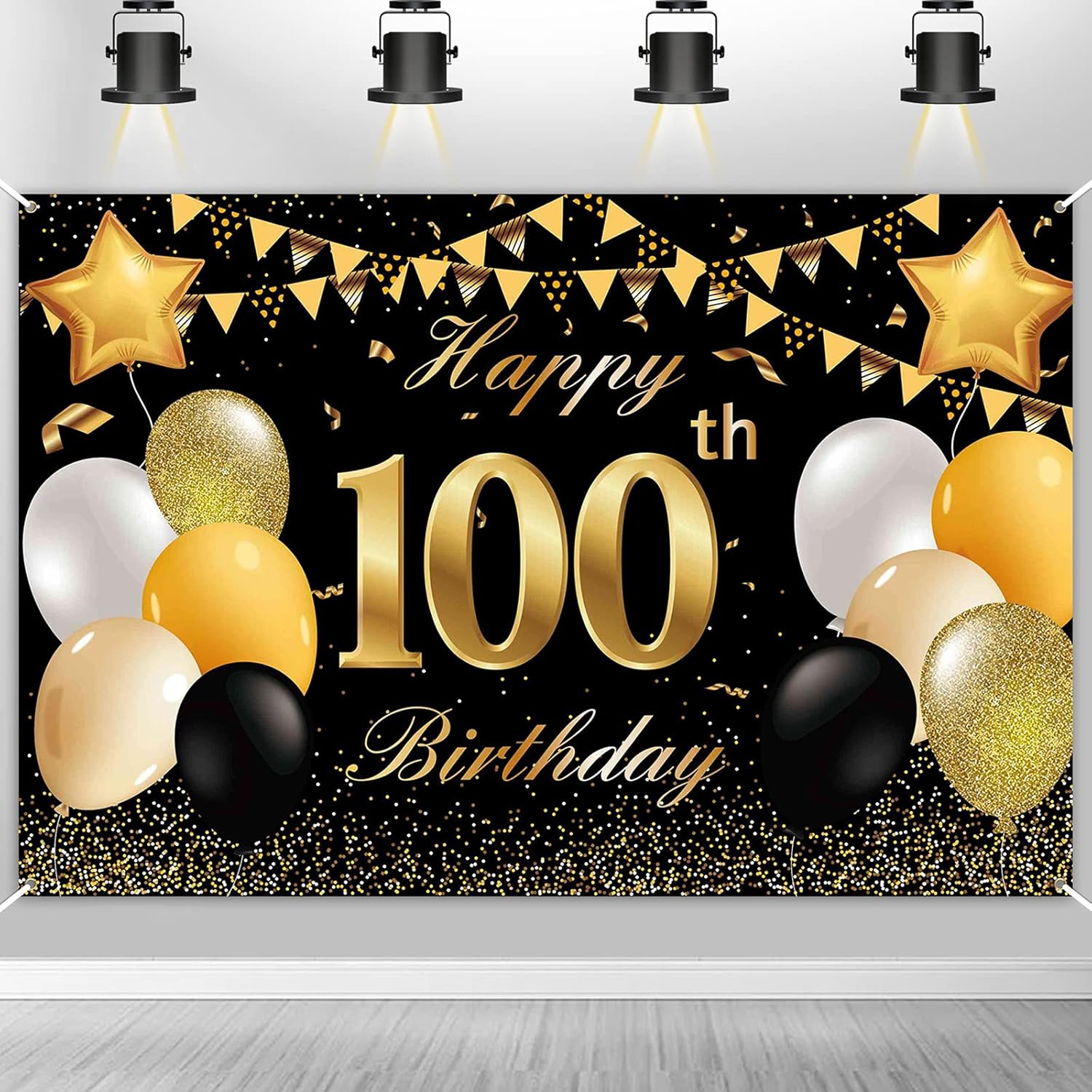 100th Birthday Decorations Backdrop, Personalised Happy Birthday ...