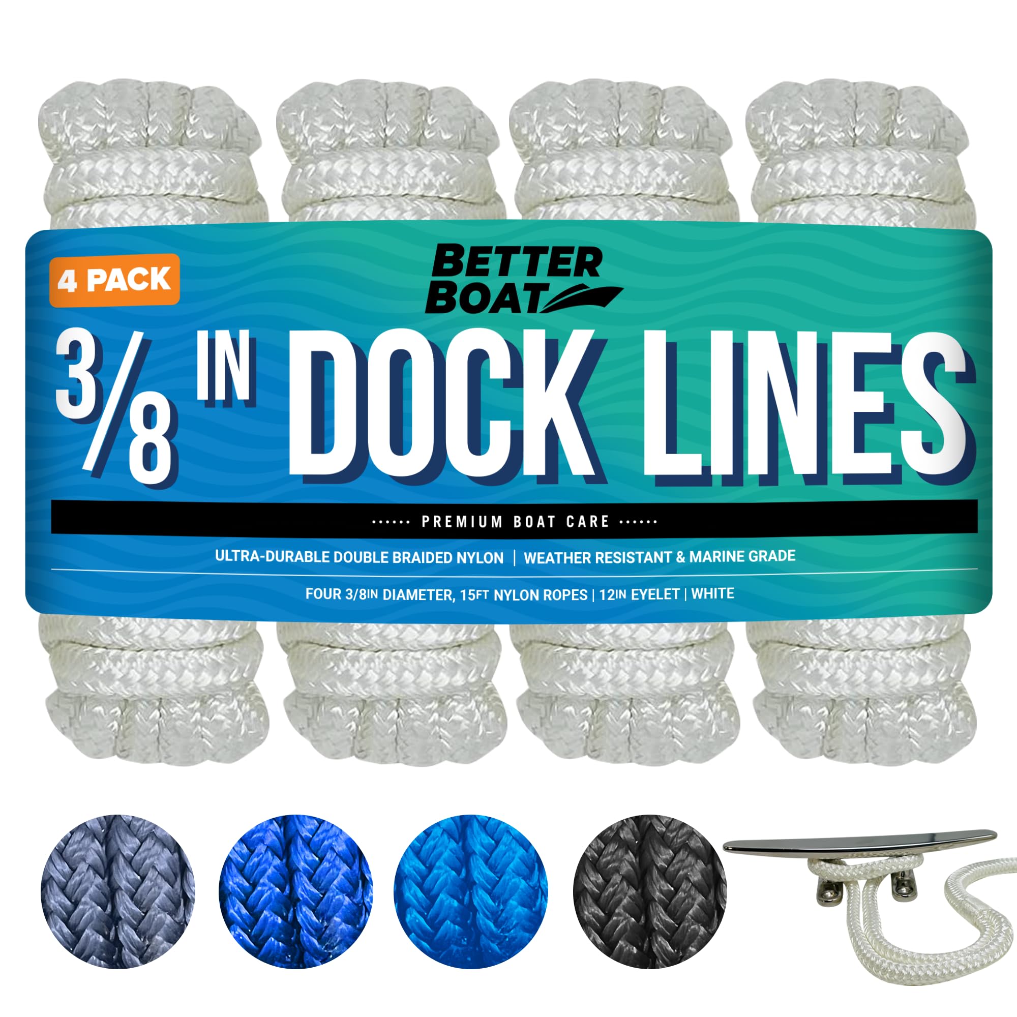 Snapklik.com : Dock Lines Boat Ropes For Docking, 3/8" Double Braided ...