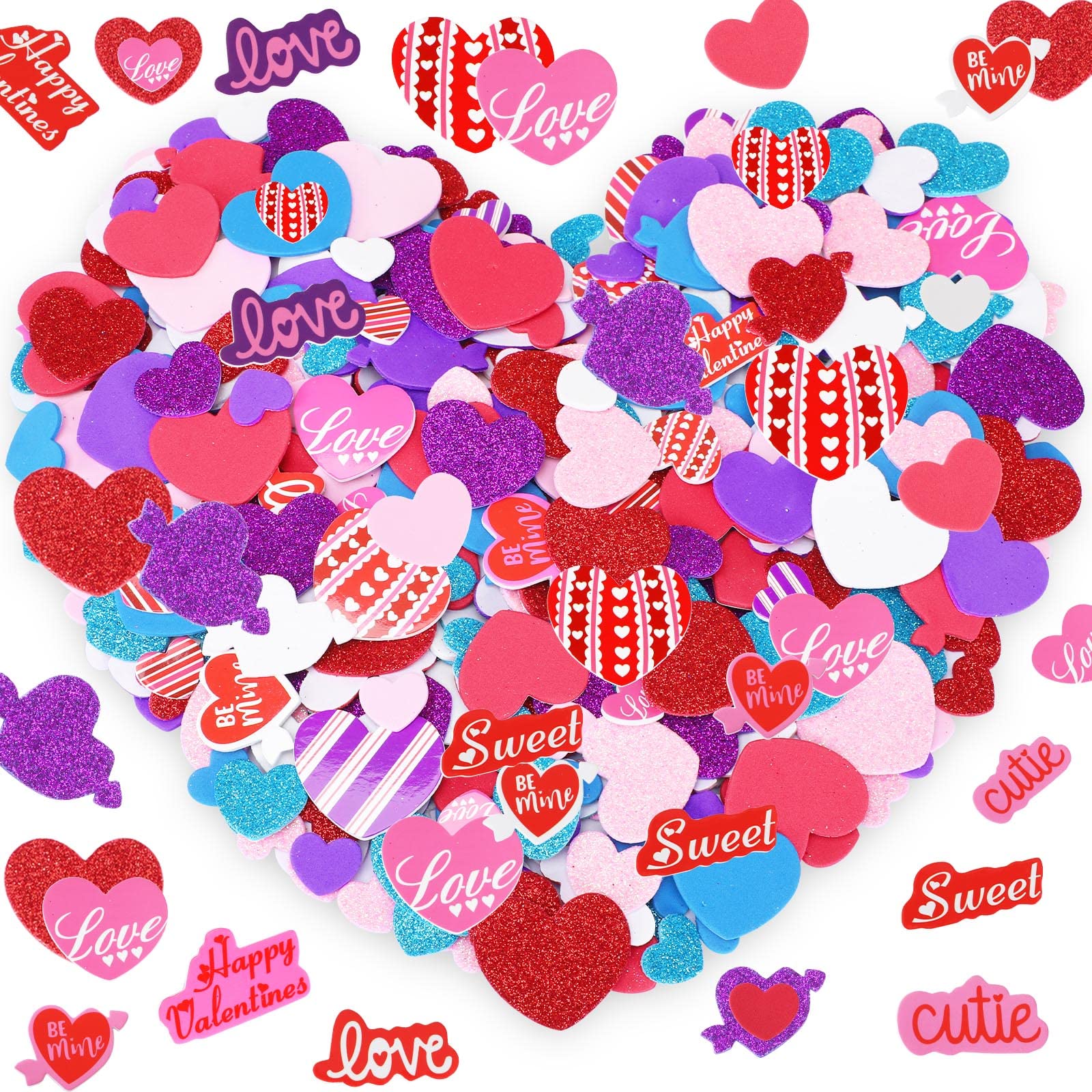 Amazon.com: JULBEAR 900 Pcs Valentine's Day Heart Foam Stickers Glitter ...