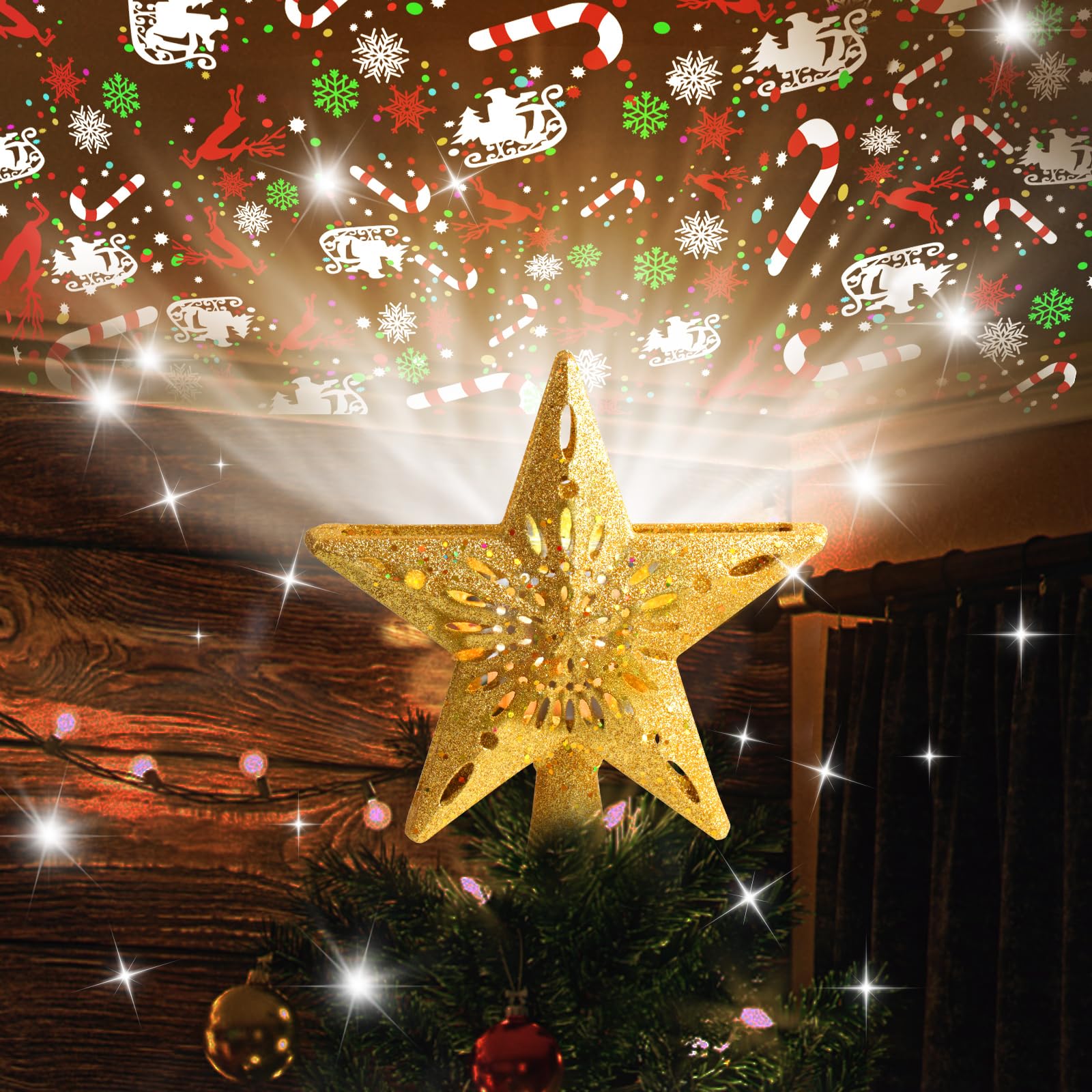 Amazon.com: RTFLV Christmas Tree Topper Lighted with 6 Projection ...