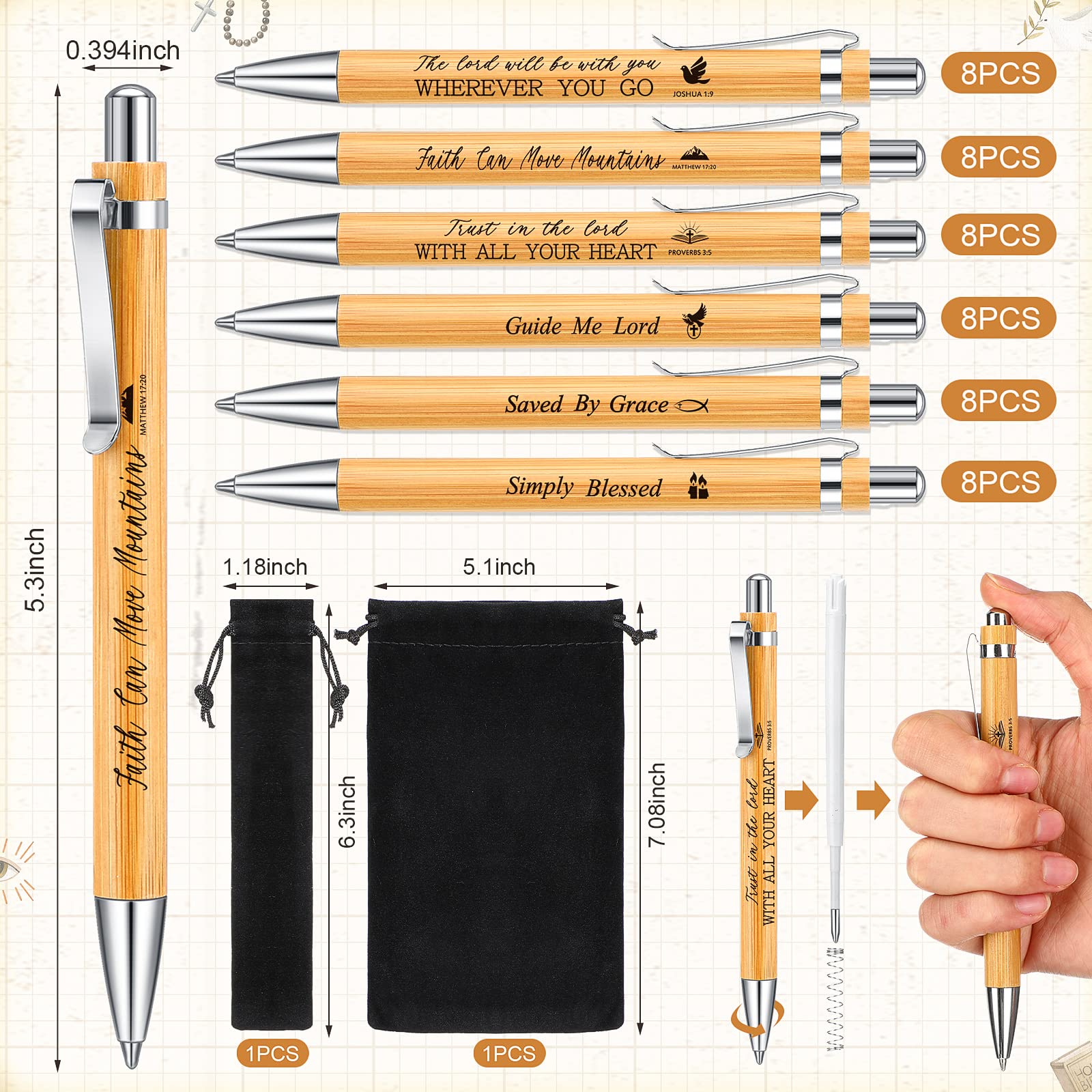 Snapklik.com : Roowest 48 Pcs Bible Verse Ballpoint Pen Bamboo ...