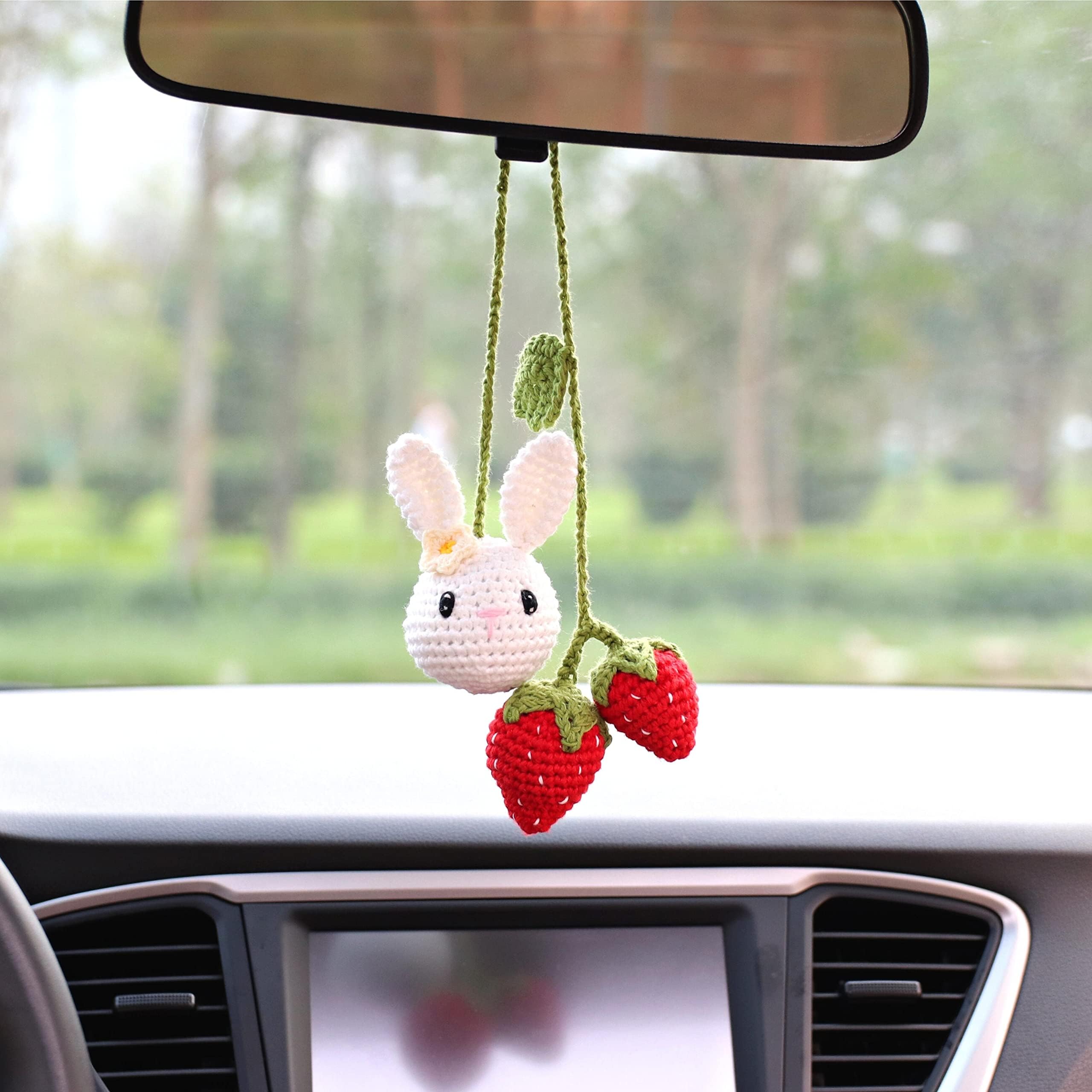 Amazon.com: BUNNY Cute Rear View Mirror White Bunny and Strawberry ...