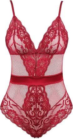 Amazon.com: Women Lace Sexy Teddy Bodysuit Lingerie (Red, Large ...