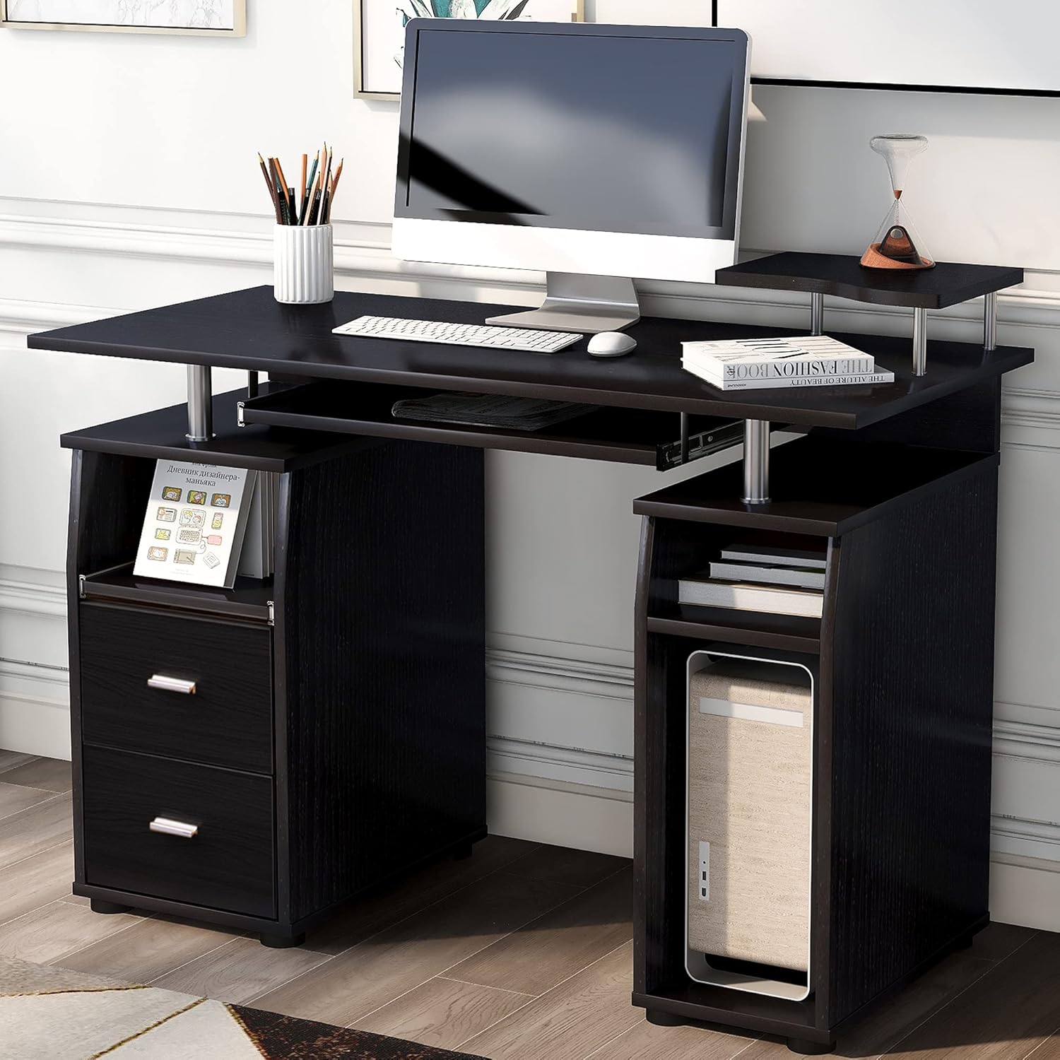 Amazon.com: Computer Desk with 2 Drawers Pull-Out Keyboard Tray - 47 ...