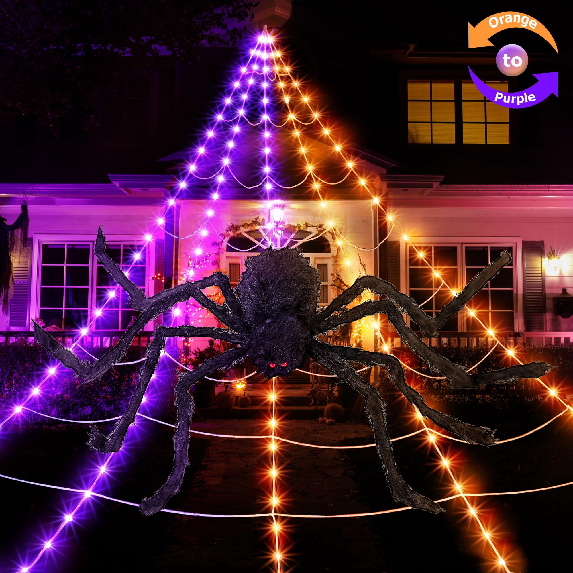 Meonum Halloween Spider Web Lights Outdoor Decoration, LED Giant Spider ...