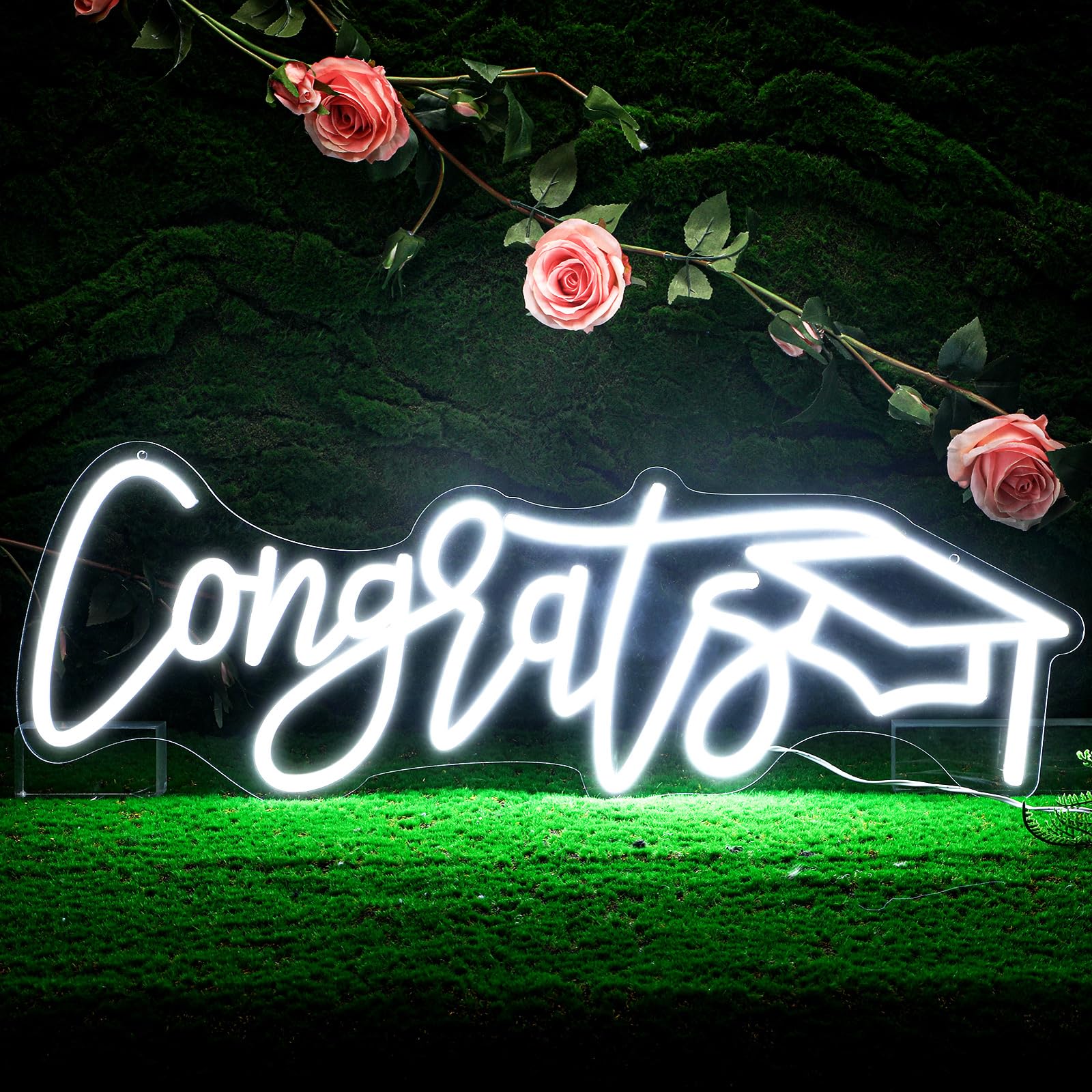 Glooglitter Large Congrats Grad Neon Sign with Graduation Cap 22.6 x 8. ...