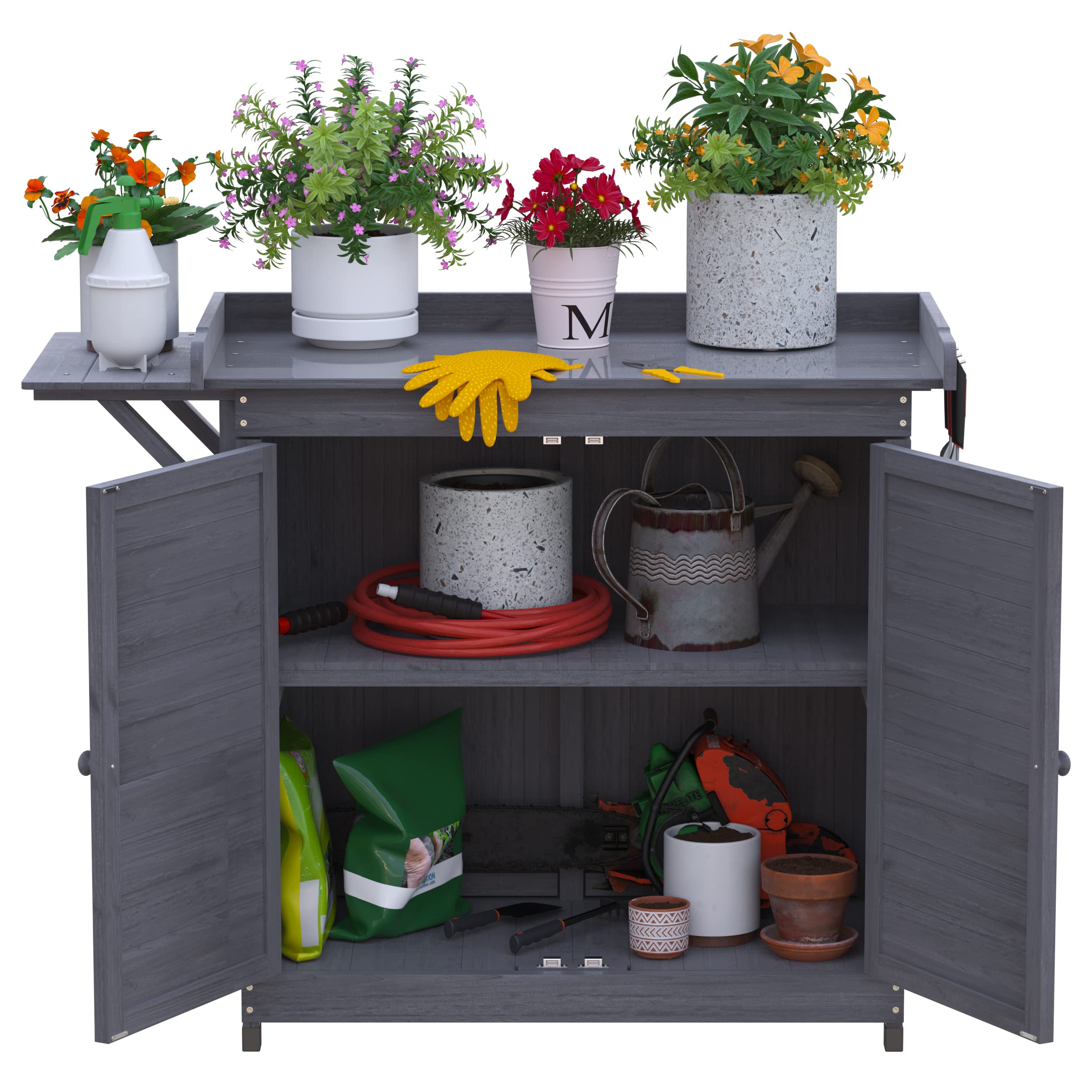 Buy PIAOMTIEE Outdoor Wooden Patio Storage Cabinet, Garden Potting ...