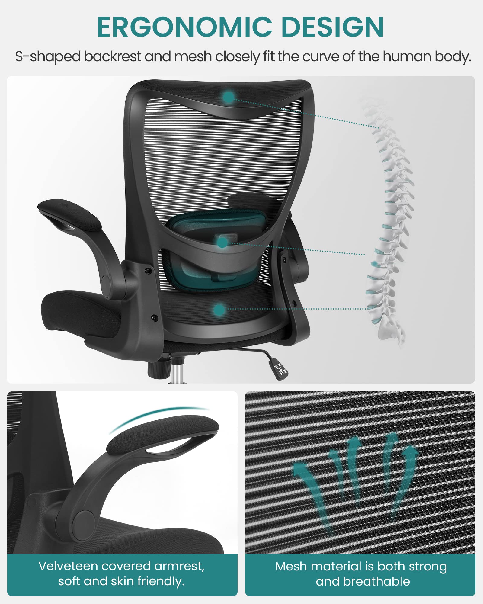 Office Chair, Mid Back Desk Chair with Breathable Mesh, Ergonomic Task ...