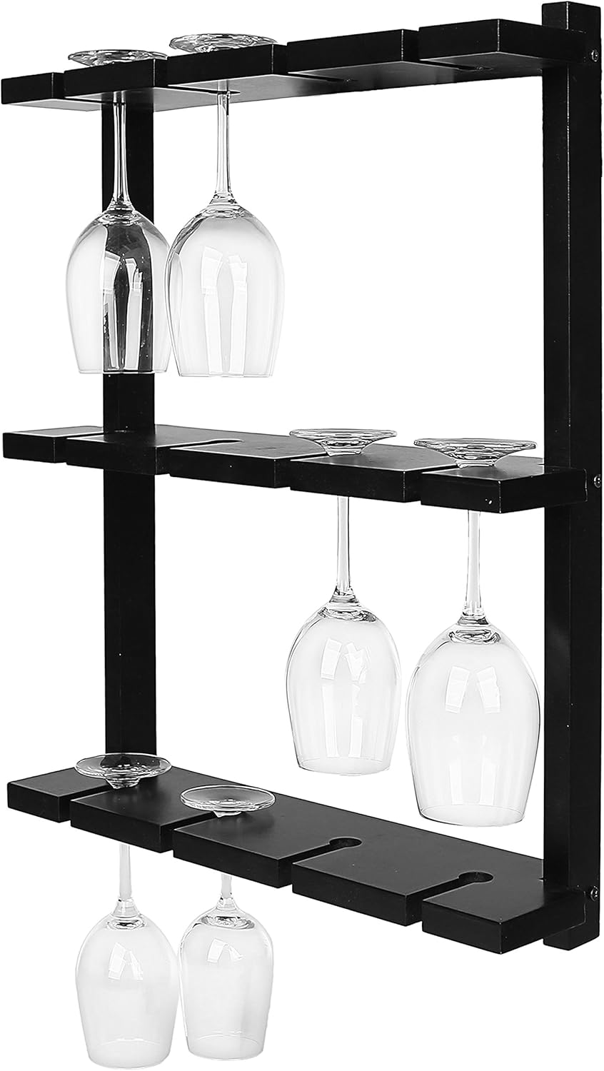 Amazon.com: MyGift Wine Glass Rack - Wall-Mounted Black Wood Stemware ...