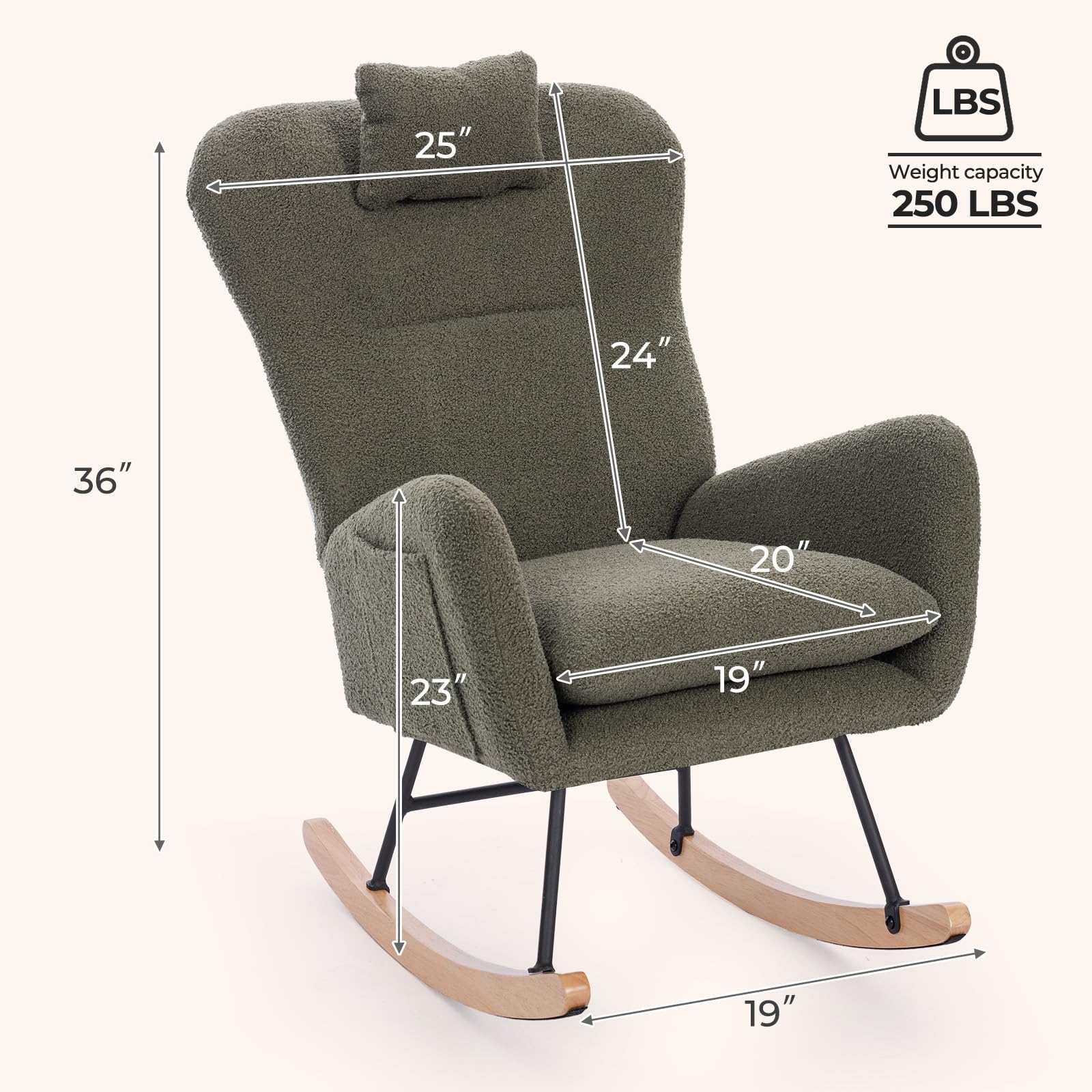 Unovivy Rocking Chair Nursery, Teddy Upholstered Nursing Armchair with ...