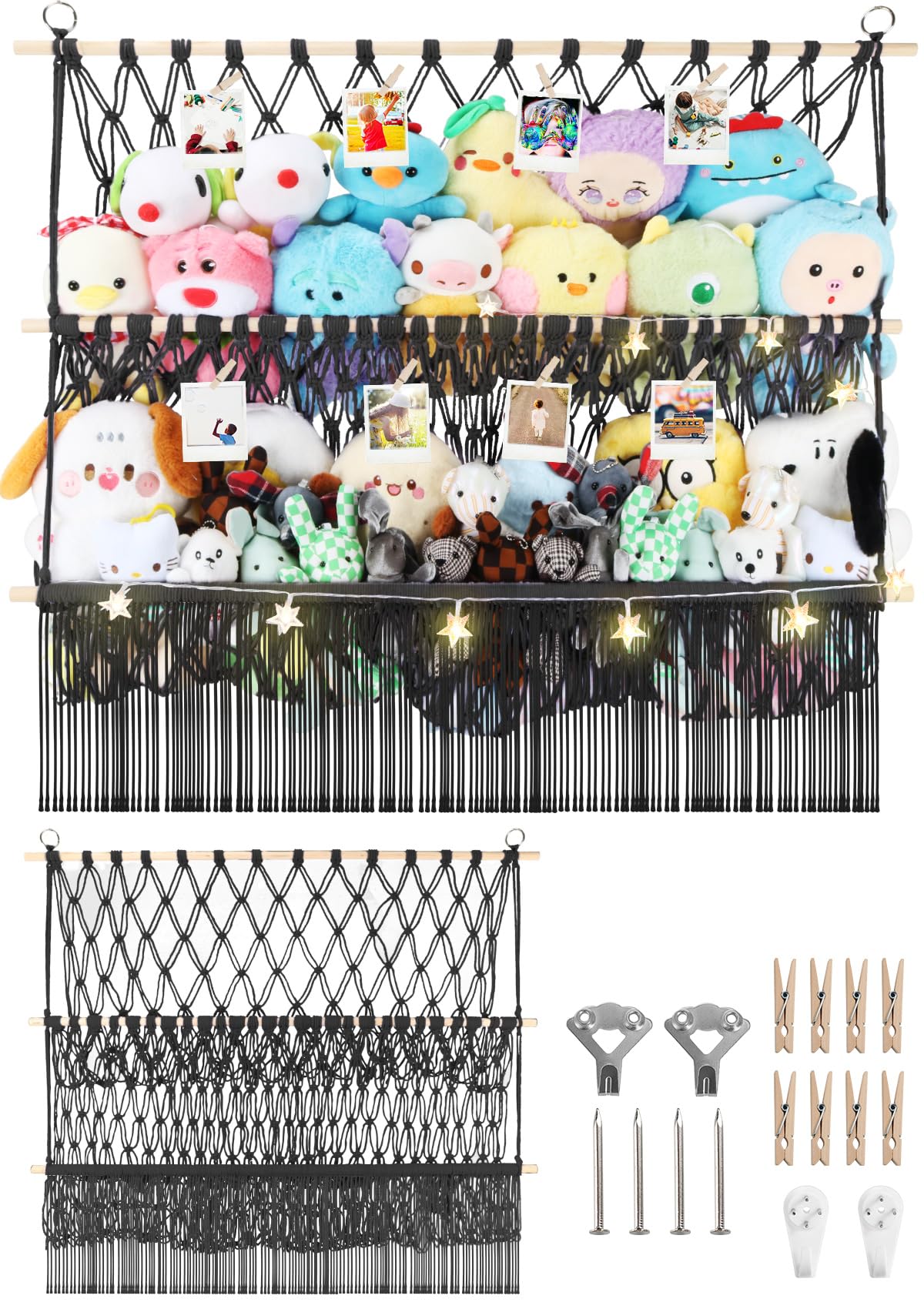 Amazon.com: 2 Tier Stuffed Animal Storage Shelf Net, 35x30'' Large ...