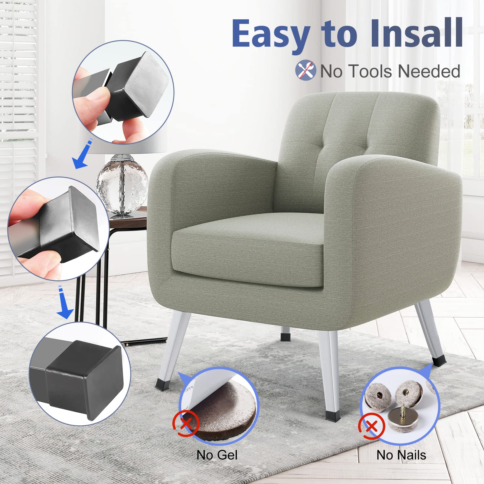 Snapklik.com : Rectangle Chair Leg Caps 28 X 20mm - 24pcs Rigid PVC ...
