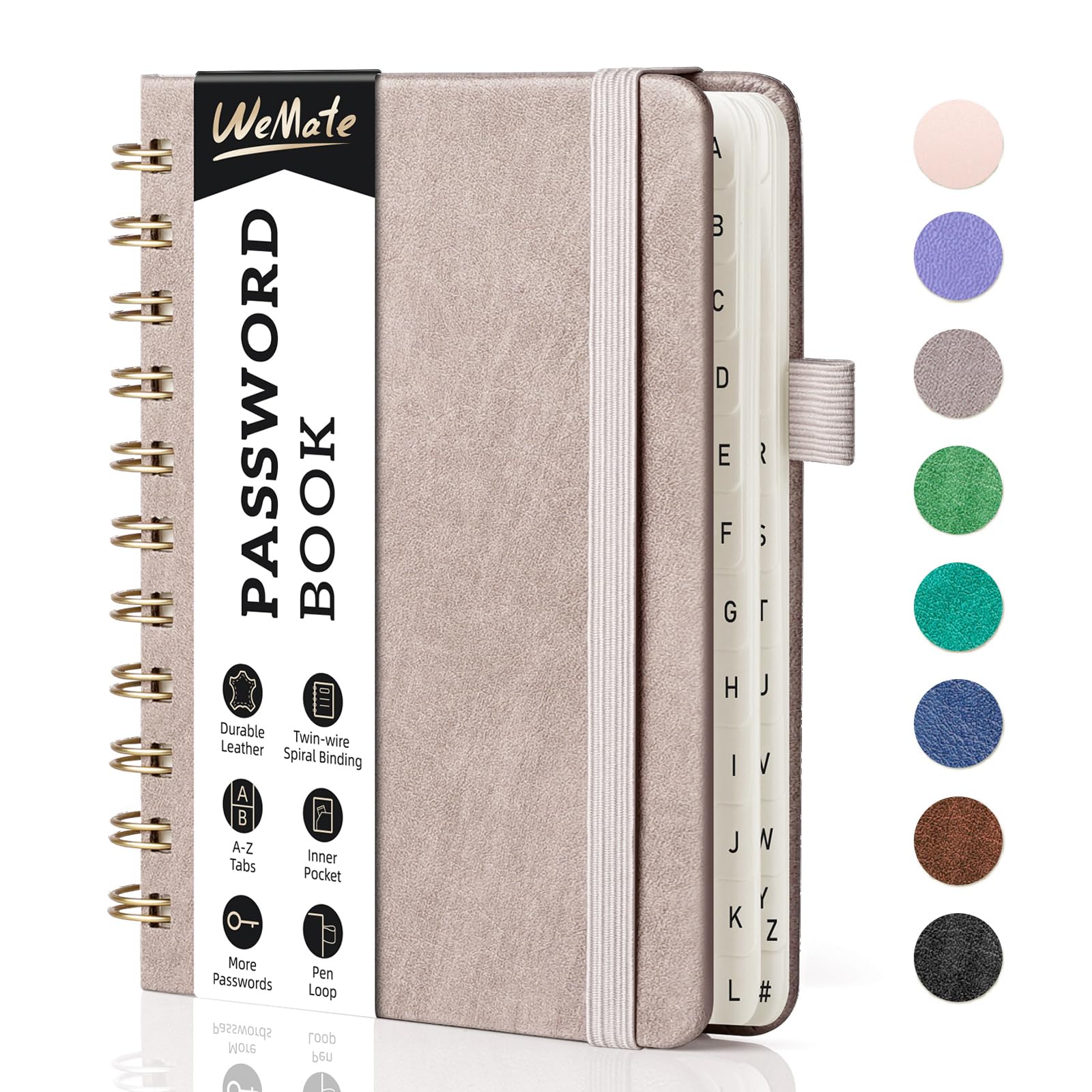 WEMATE Spiral Password Book with Alphabetical Tabs, Small Password ...