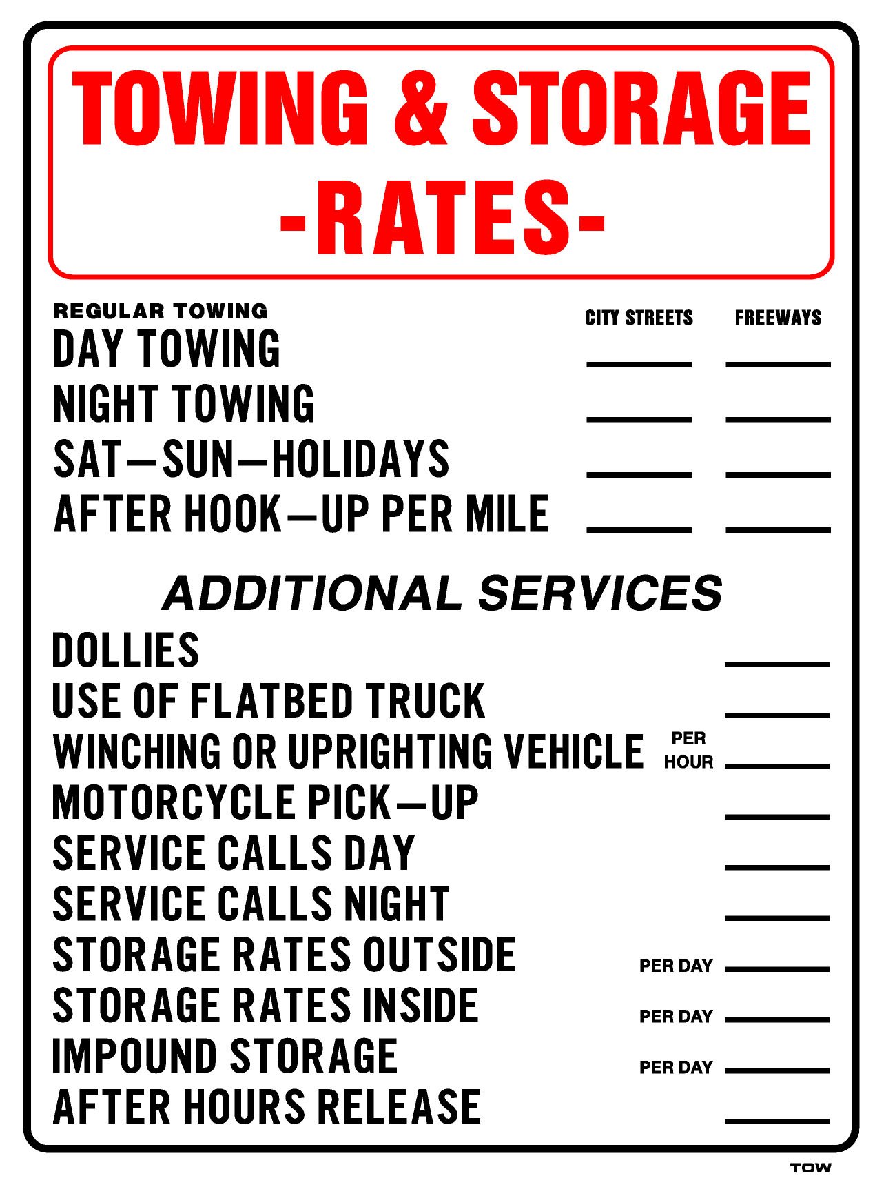 Amazon.com : TOWING & STORAGE RATES... 24X18 Heavy Duty Indoor/Outdoor ...