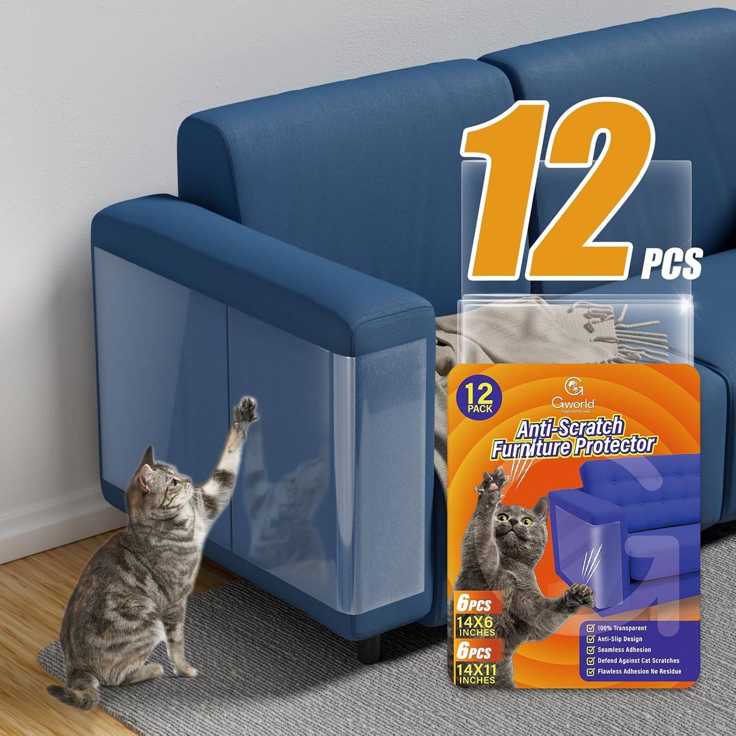 【NO PINS Pain】 Cat Scratch Furniture Protector Self-Adhesive Single ...