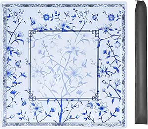 Amazon.com: Large Blue Printed Mahjong Mat (31.5”x31.5”) with Black ...