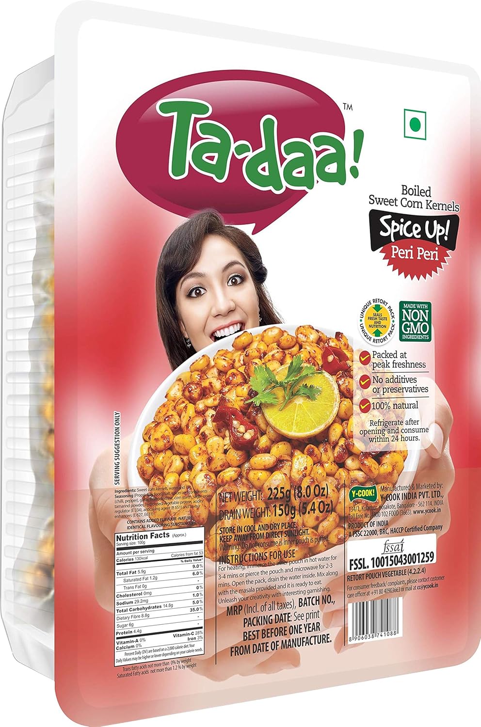 Tadaa Boiled Sweet Corn Kernels 225 Grams - Peri Peri (Pack of 9 ...