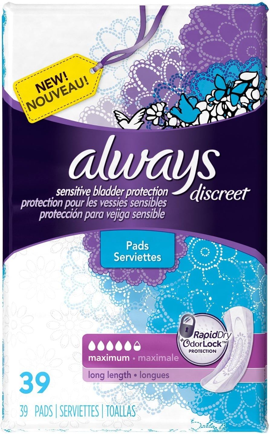 Amazon.com: Always Discreet Incontinence Maximum Absorbency Pads, Long ...