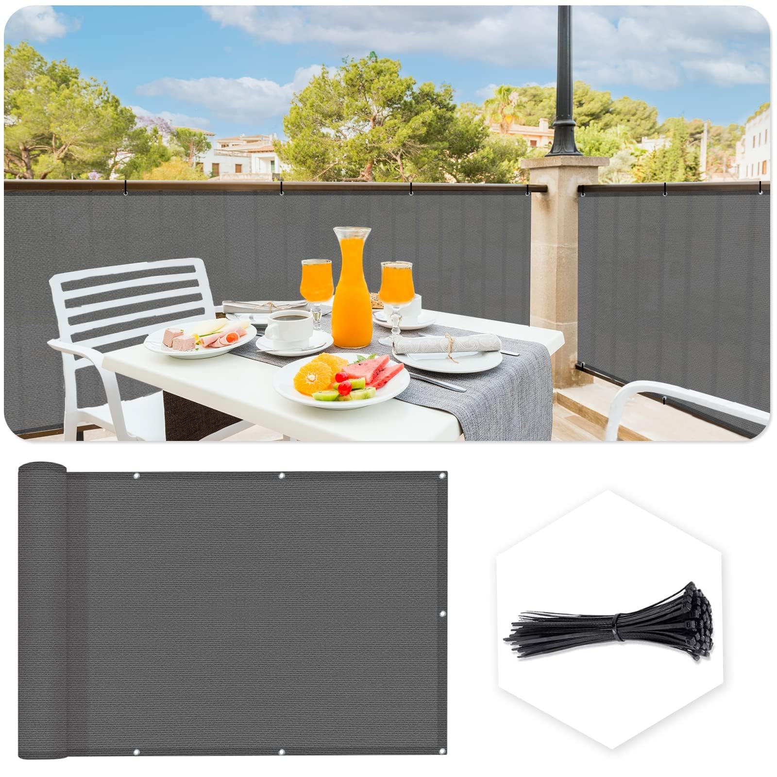 Snapklik.com : SUNLAX 3x16 Dark Grey Balcony Privacy Screen Fence ...