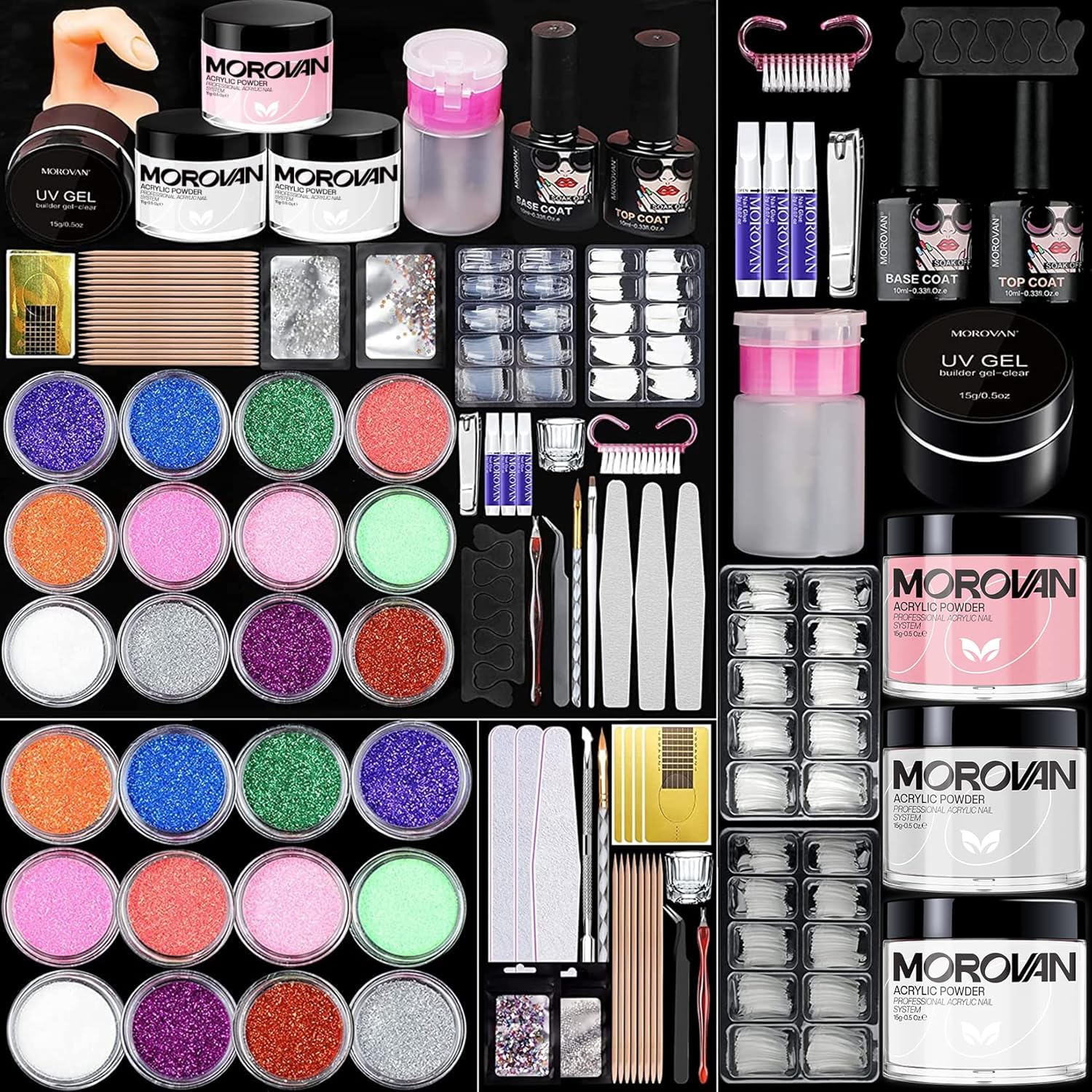 Morovan Acrylic Nail Kit - 12 Glitter Powder Set, French Nail Tips ...