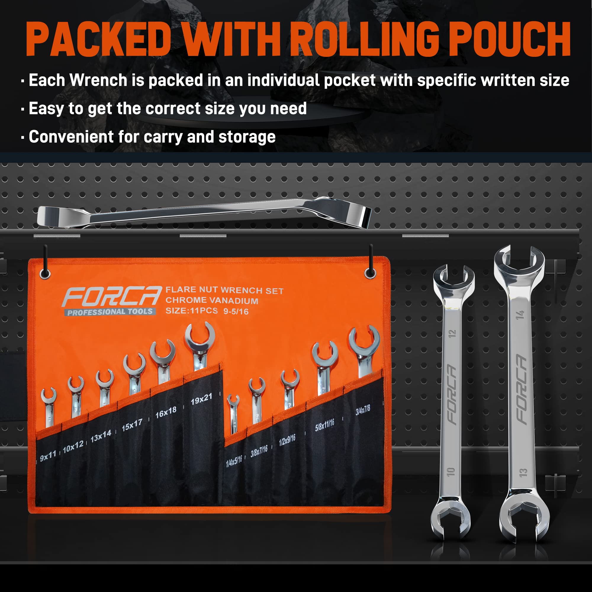 Snapklik.com : FORCA Flare Nut Wrench Set (11 Pcs Metric & SAE) 1/4" To ...