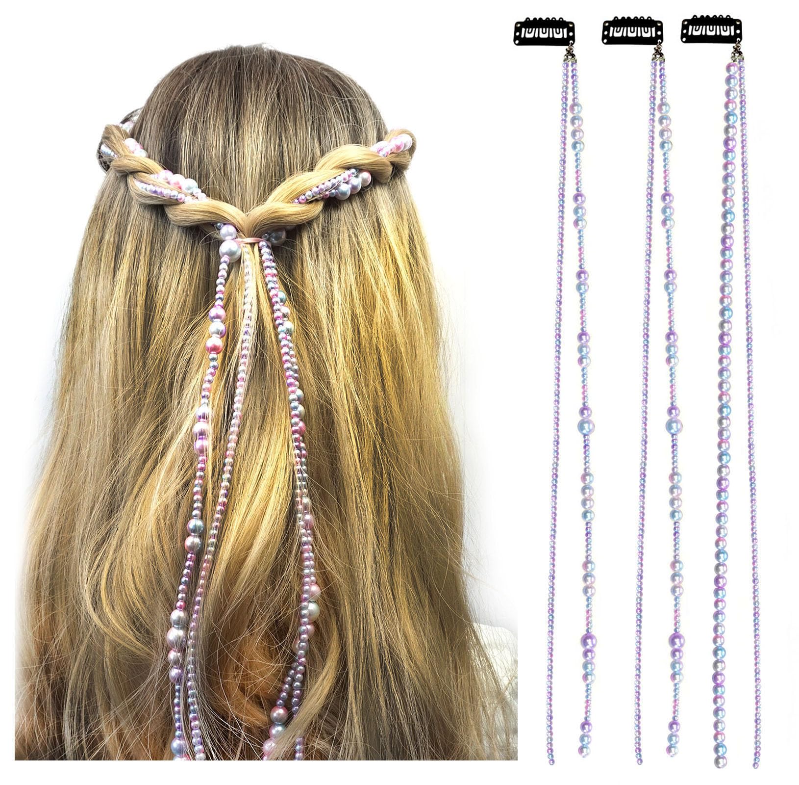Amazon.com : YunZh Faux Pearl beads strands Hair Clip In Hair Braiding ...