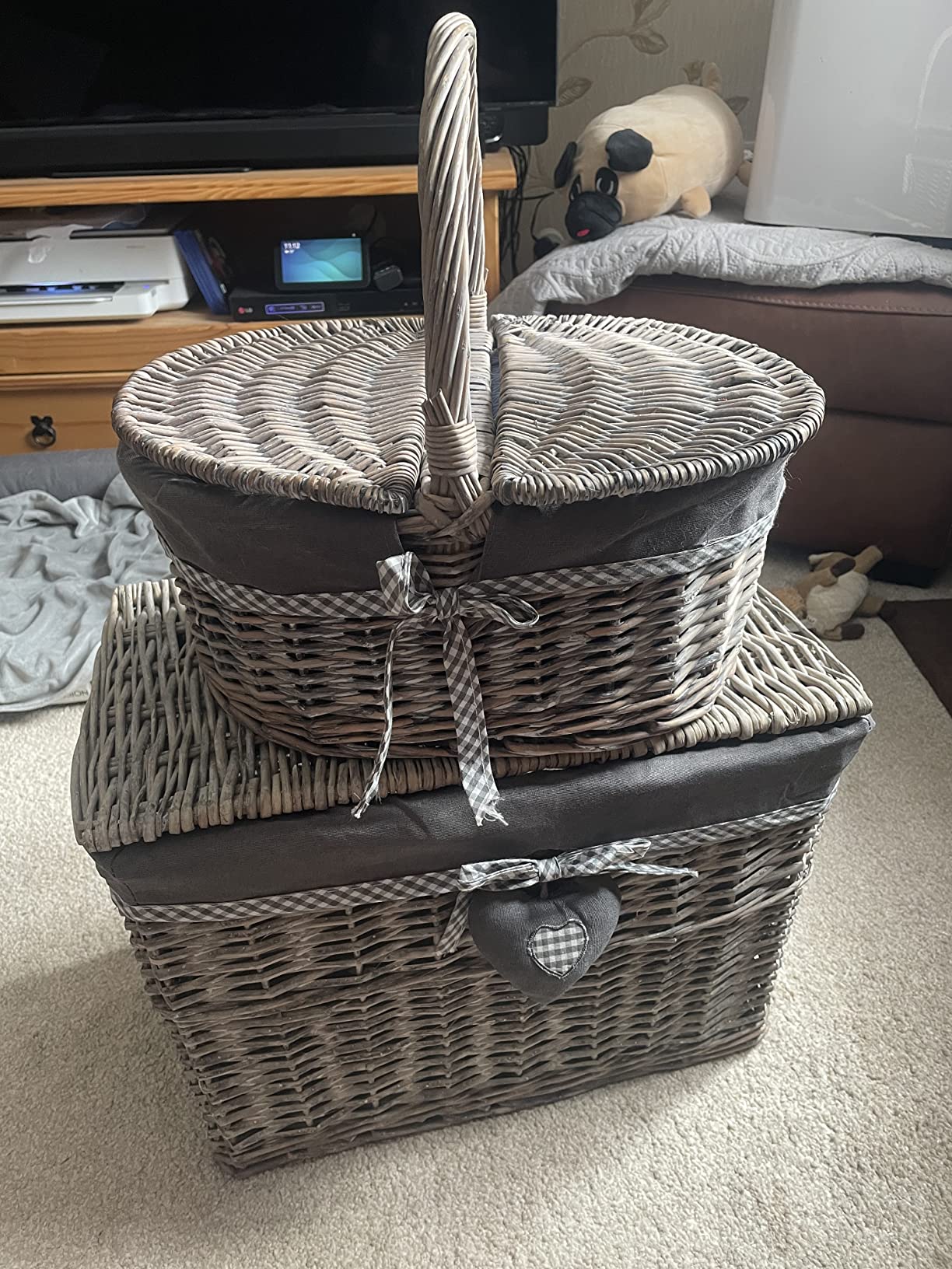 woodluv Large Grey Wicker Storage Basket, Storage Chest Trunk Hamper ...