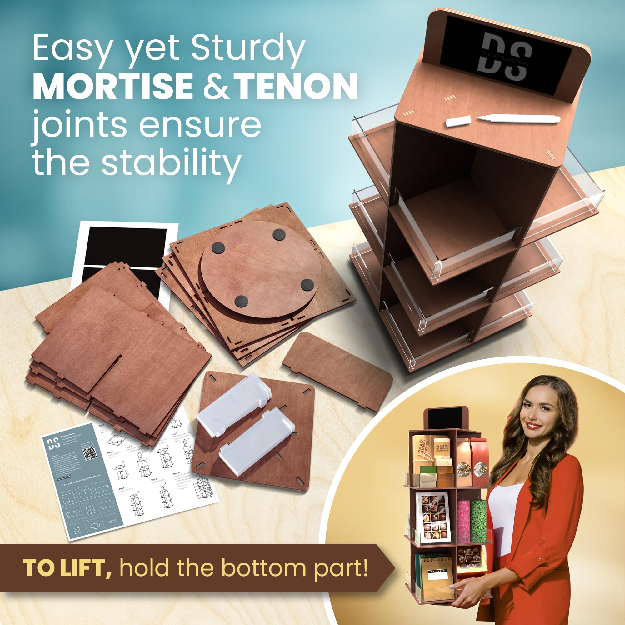 Tiered Display Stand Rotating - 3-Step Wooden Vendor Booth Shelf ...