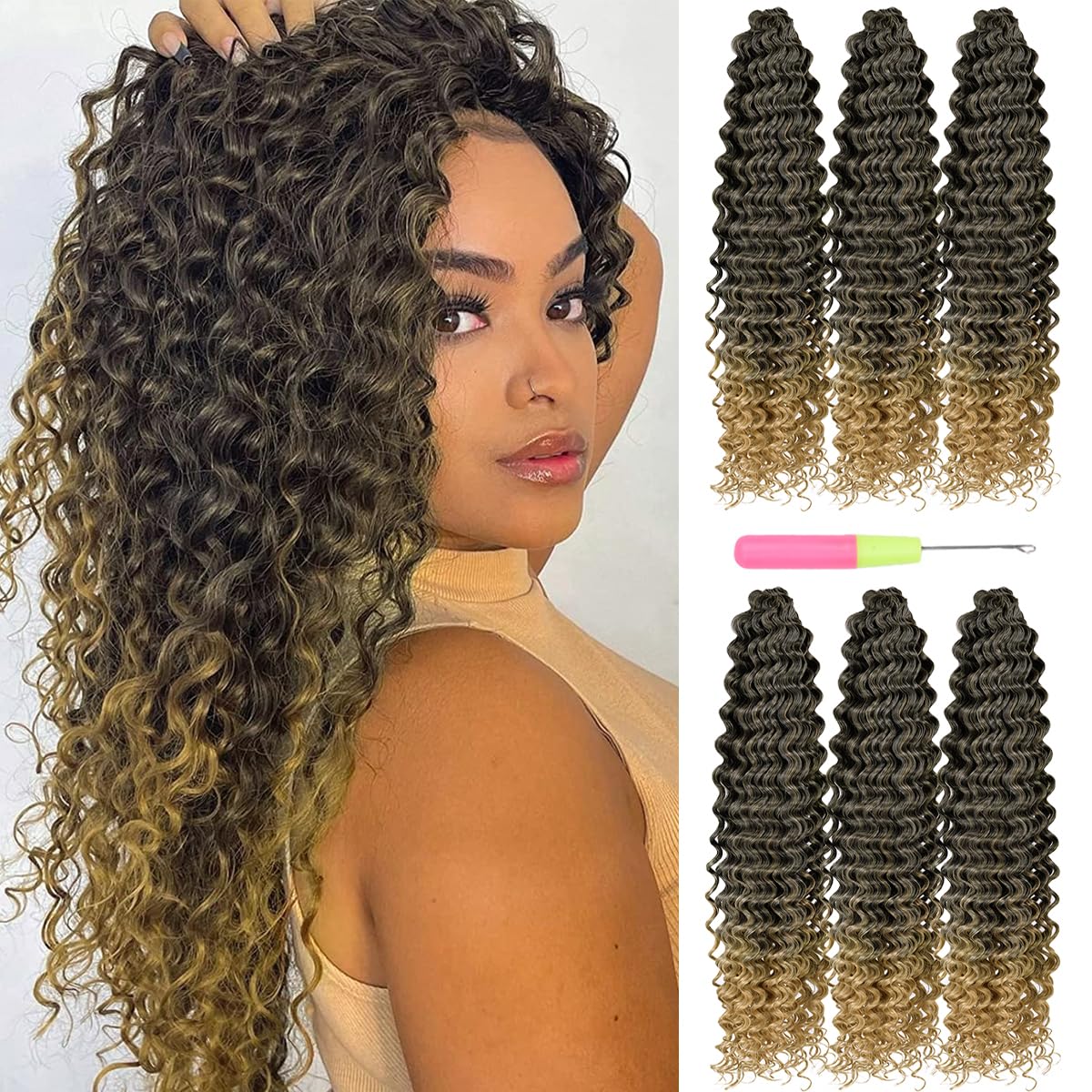 Amazon.com : Curly Crochet Hair,22Inch 6Packs Ocean Wave Braiding Hair ...