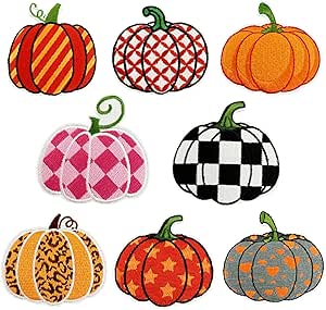 Amazon.com: 8PCS Aesthetic Halloween Pumpkins Patches Harvest Fall Sew on Applique Orange ...
