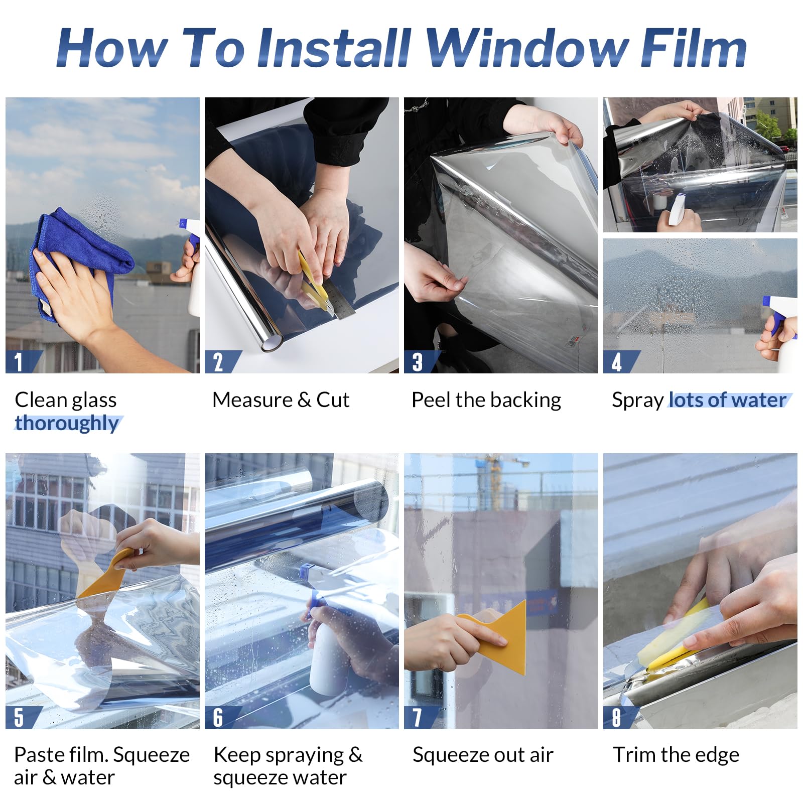 rabbitgoo One Way Window Film Daytime Privacy Mirror Window Tint for Home Office, Heat Control ...