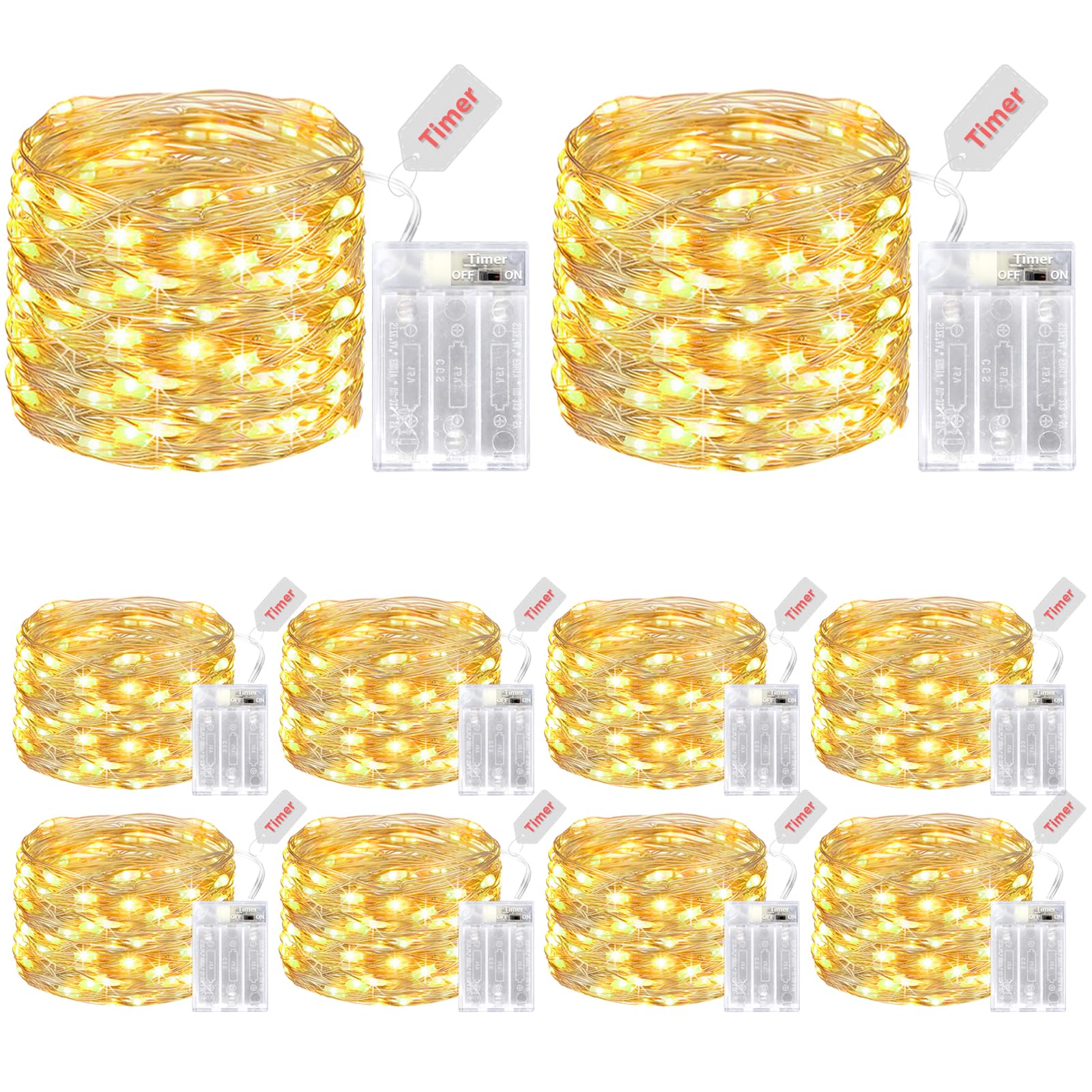 Amazon.com: kolpop 10 Pack Fairy Lights Battery Operated with Timer ...