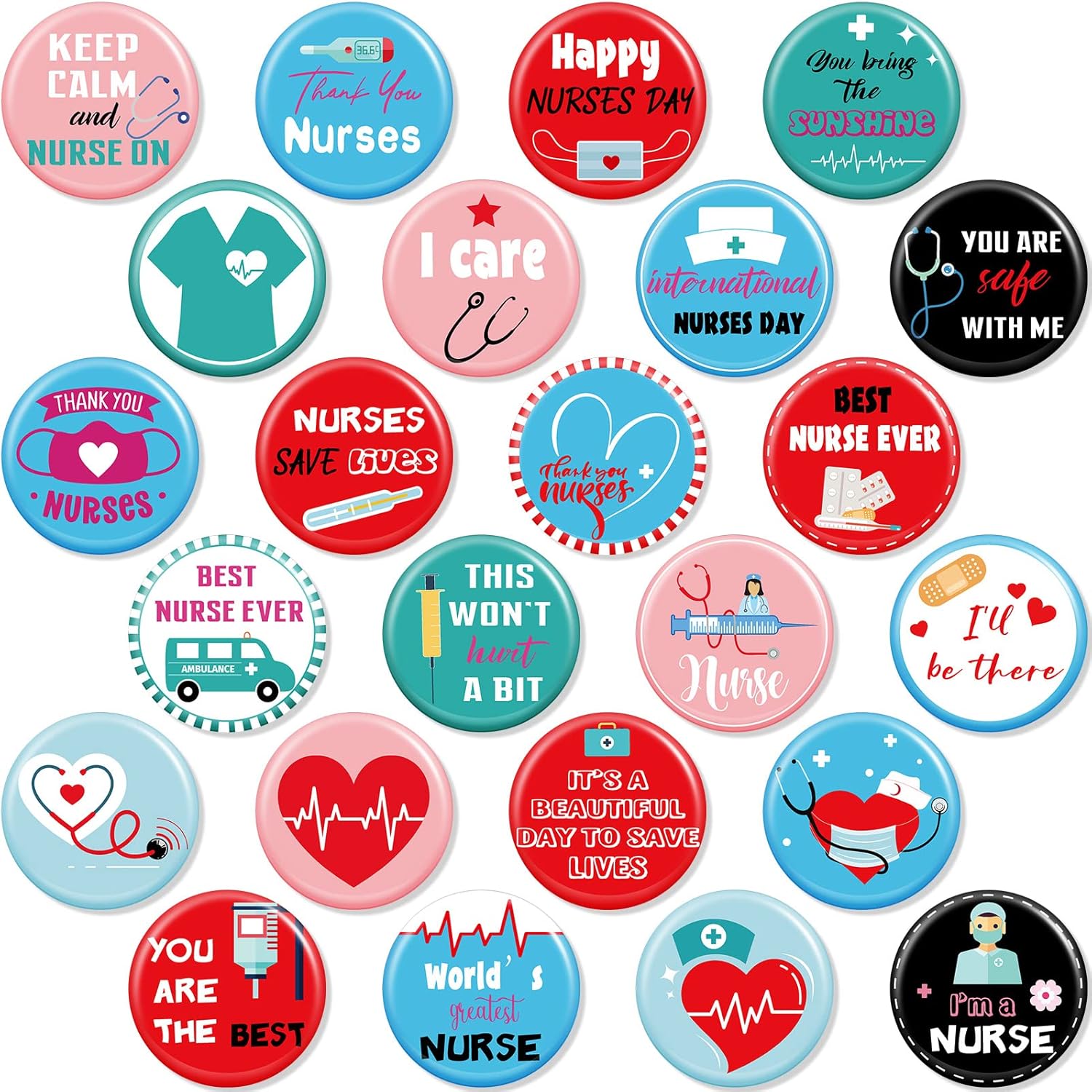 Amazon.com: Yinkin 48 Pcs Nurses' Day Button Pins Bulk Metal Round Nurse Pins Buttons 1.6 Inch ...