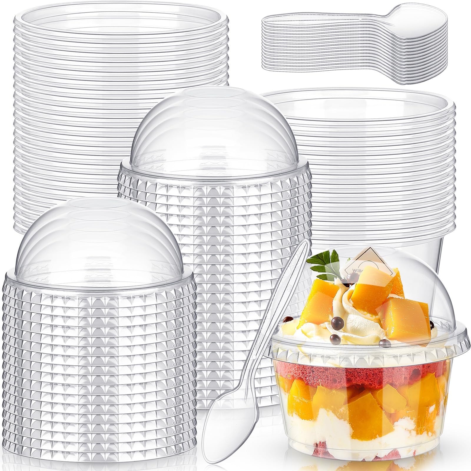 Amazon.com | 50 Pack 8 oz Clear Plastic Dessert Cup with Dome Lids ...