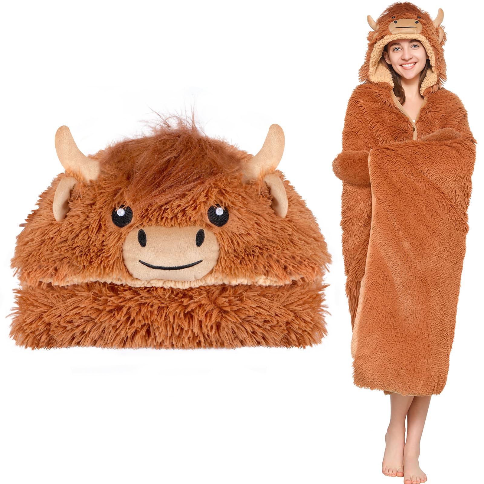 Amazon.com: Highland Cow Wearable Blanket Hoodie for Women & Kids ...