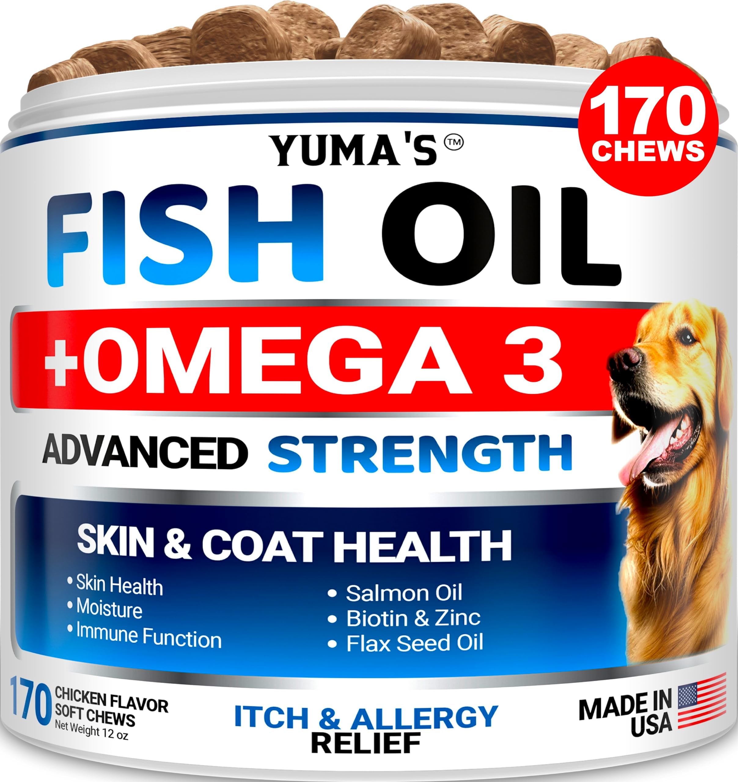 Amazon.com : Omega 3 Fish Oil for Dogs - 170 Chews - Skin and Coat Supplement - Omega 3 for Dogs ...