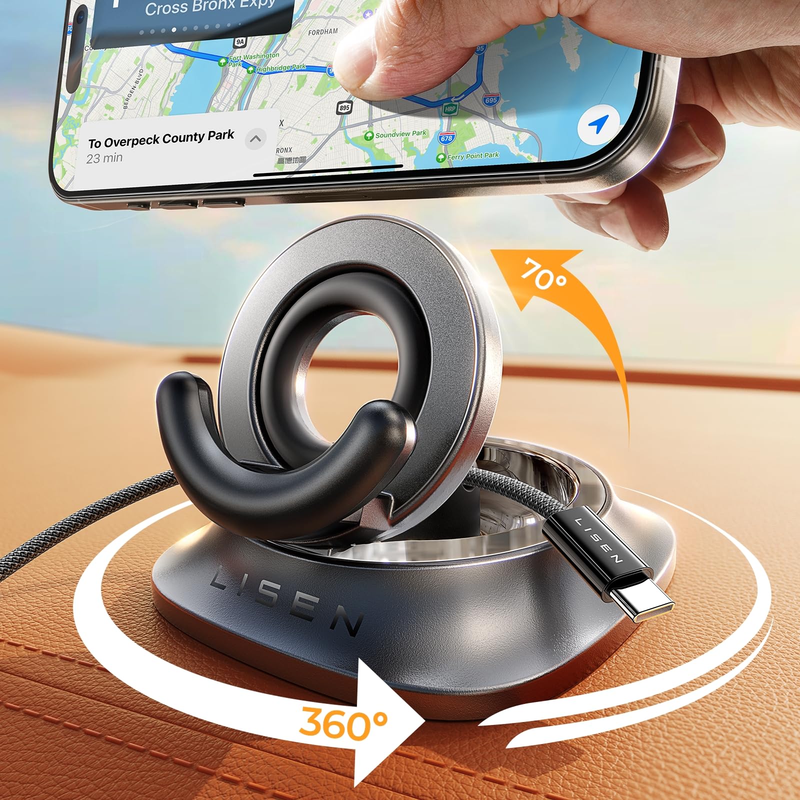 Amazon.com: LISEN Dashboard Cell Phone Holder for Car [360°+70°Rotate ...