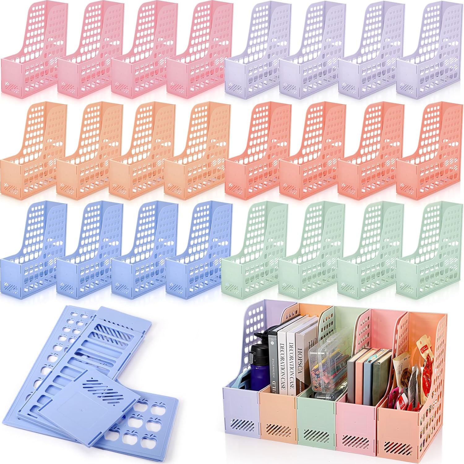 Amazon.com: Colarr 24 Pack Colored Plastic Magazine File Holder Desk ...