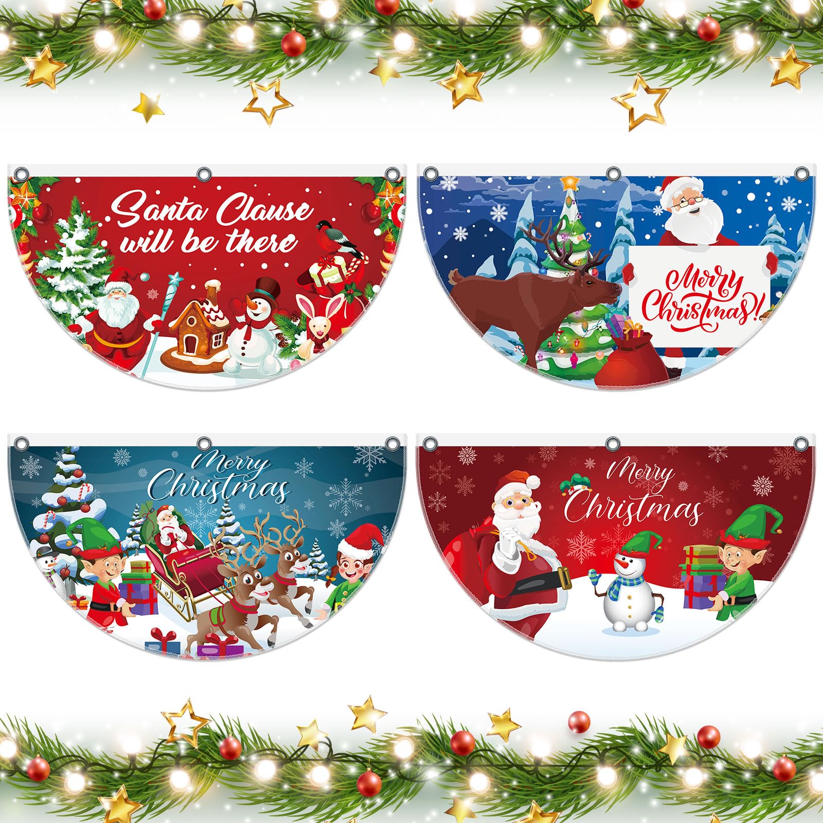 Amazon.com : 4 Pack Merry Christmas Fan Flag Santa Claus Patch Bunting ...