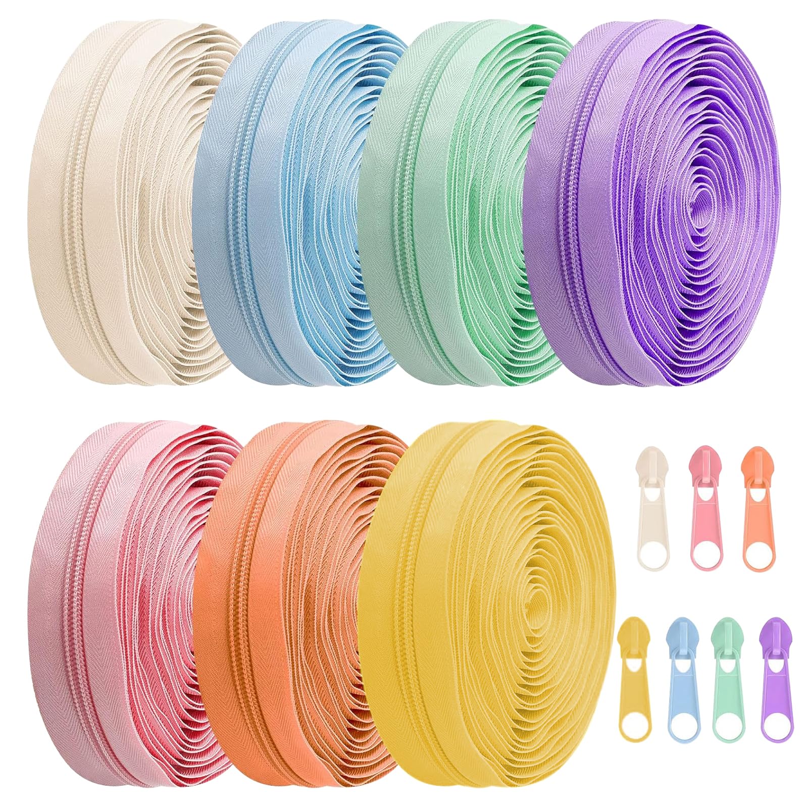 Jotia 7Pcs/ 21 Yards #3 Nylon Coil Zippers with 70Pcs Match Zipper ...