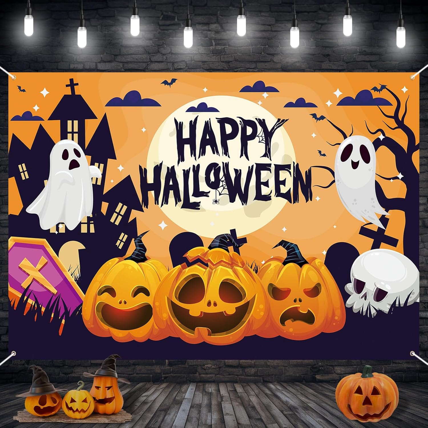 Amazon.com: Halloween Backdrop Banner, Large Happy Halloween Pumpkin ...