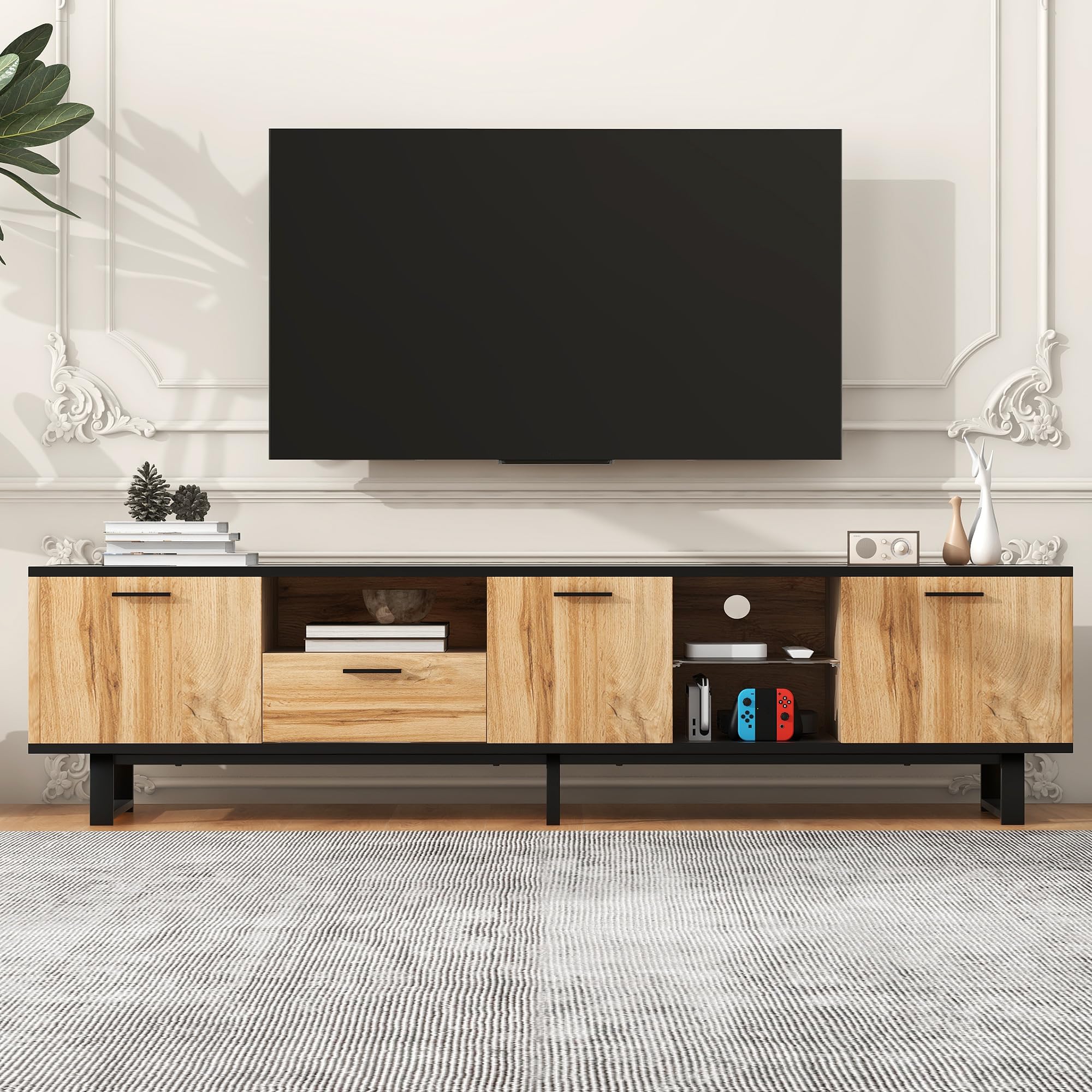 Amazon.com: Modern TV with 4 Cabinets and Open Shelves, Media Console ...