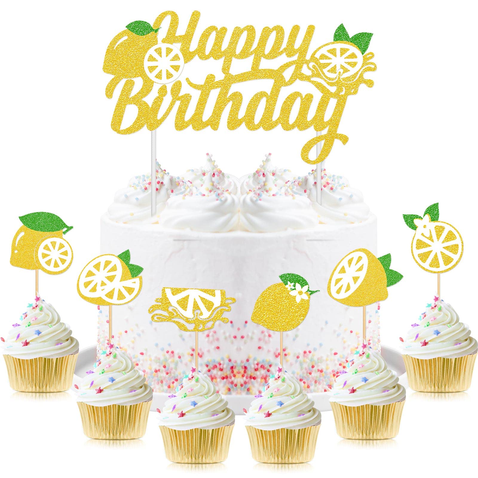 Buy 43 Pcs Lemon Birthday Party Decorations Lemon Happy Birthday Cake ...